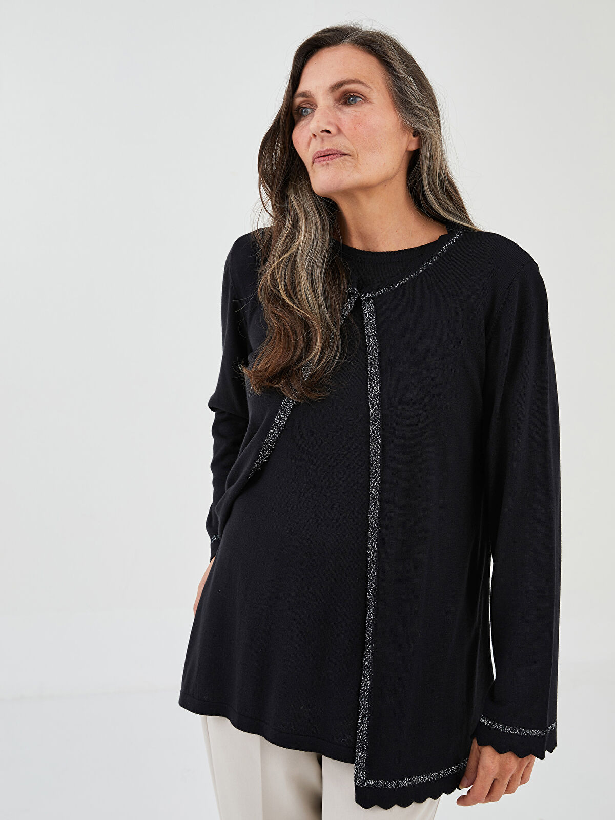 LCW GRACE Bisiklet Yaka Şerit Detaylı Uzun Kollu Kadın Triko Hırka ve Tişört Takımı LCW GRACE Bisiklet Yaka Şerit Detaylı Uzun Kollu Kadın Triko Hırka ve Tişört Takımı