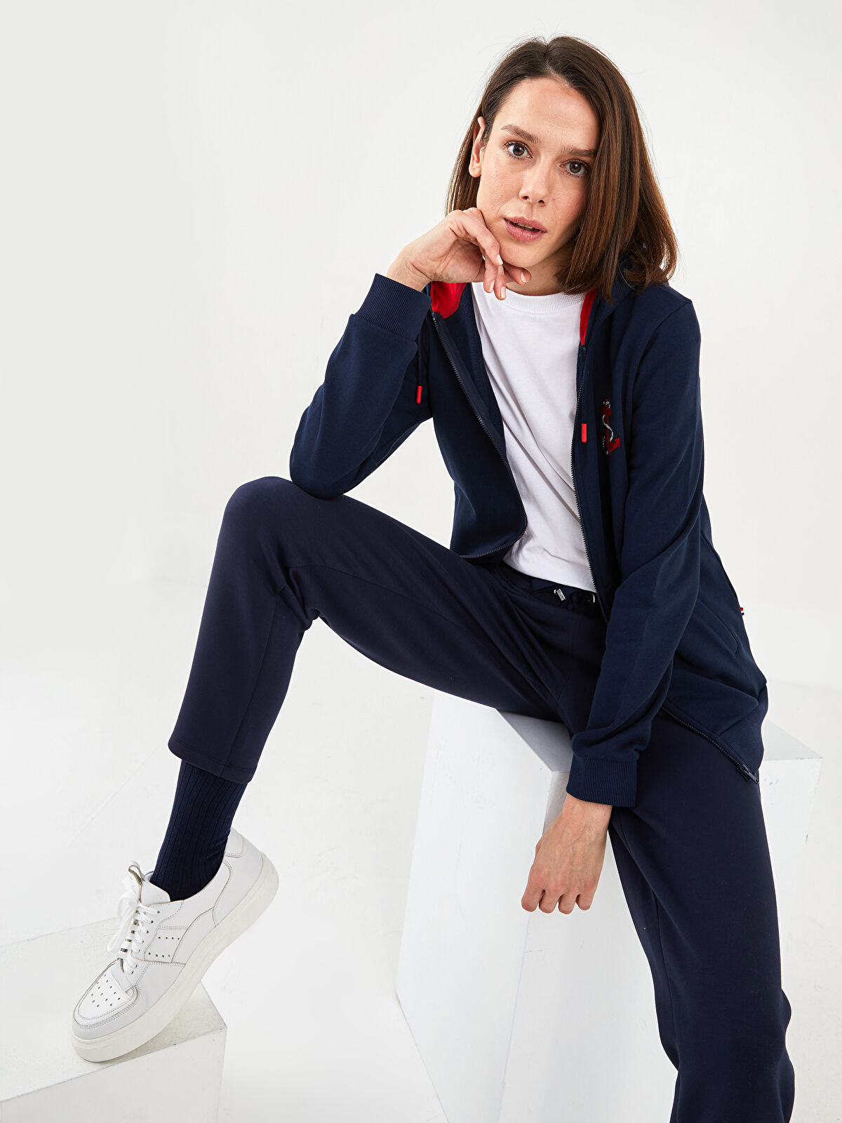 SOUTHBLUE Kapüşonlu Baskılı Uzun Kollu Pamuklu Kadın Spor Hırka