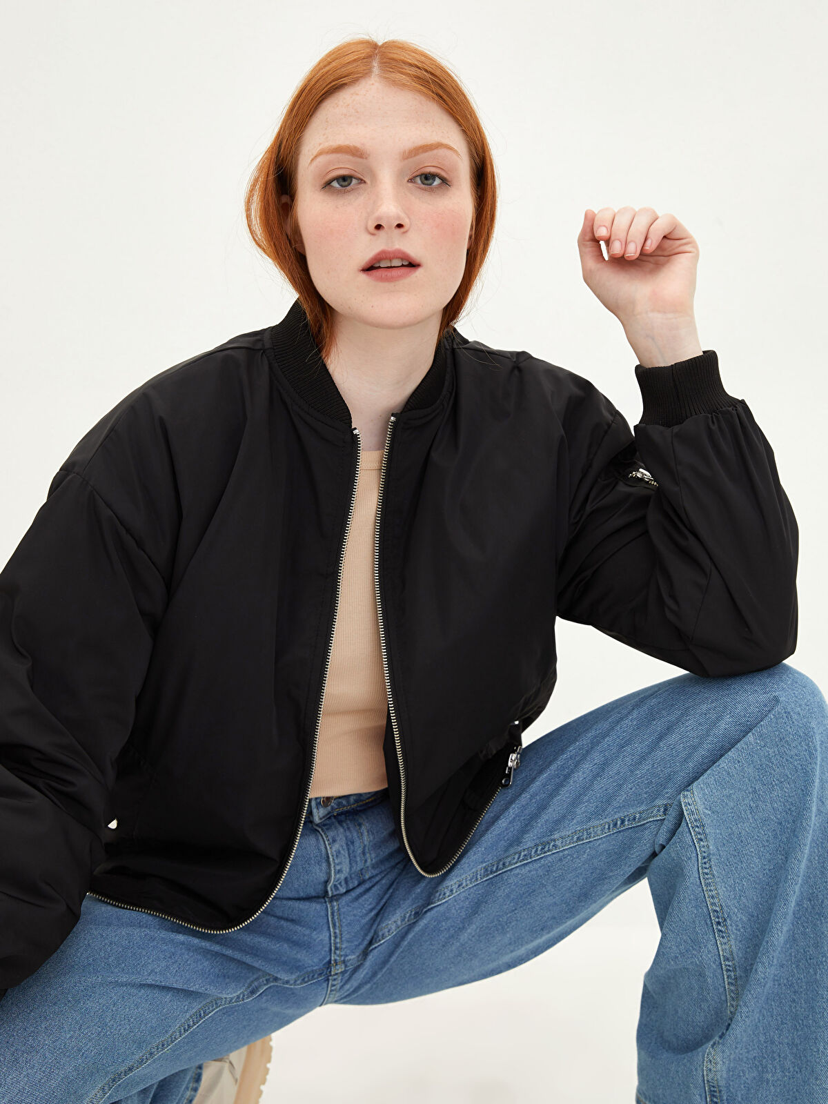 LCW CASUAL Kolej Yaka Slogan Baskılı Uzun Kollu Kadın Şişme Mont