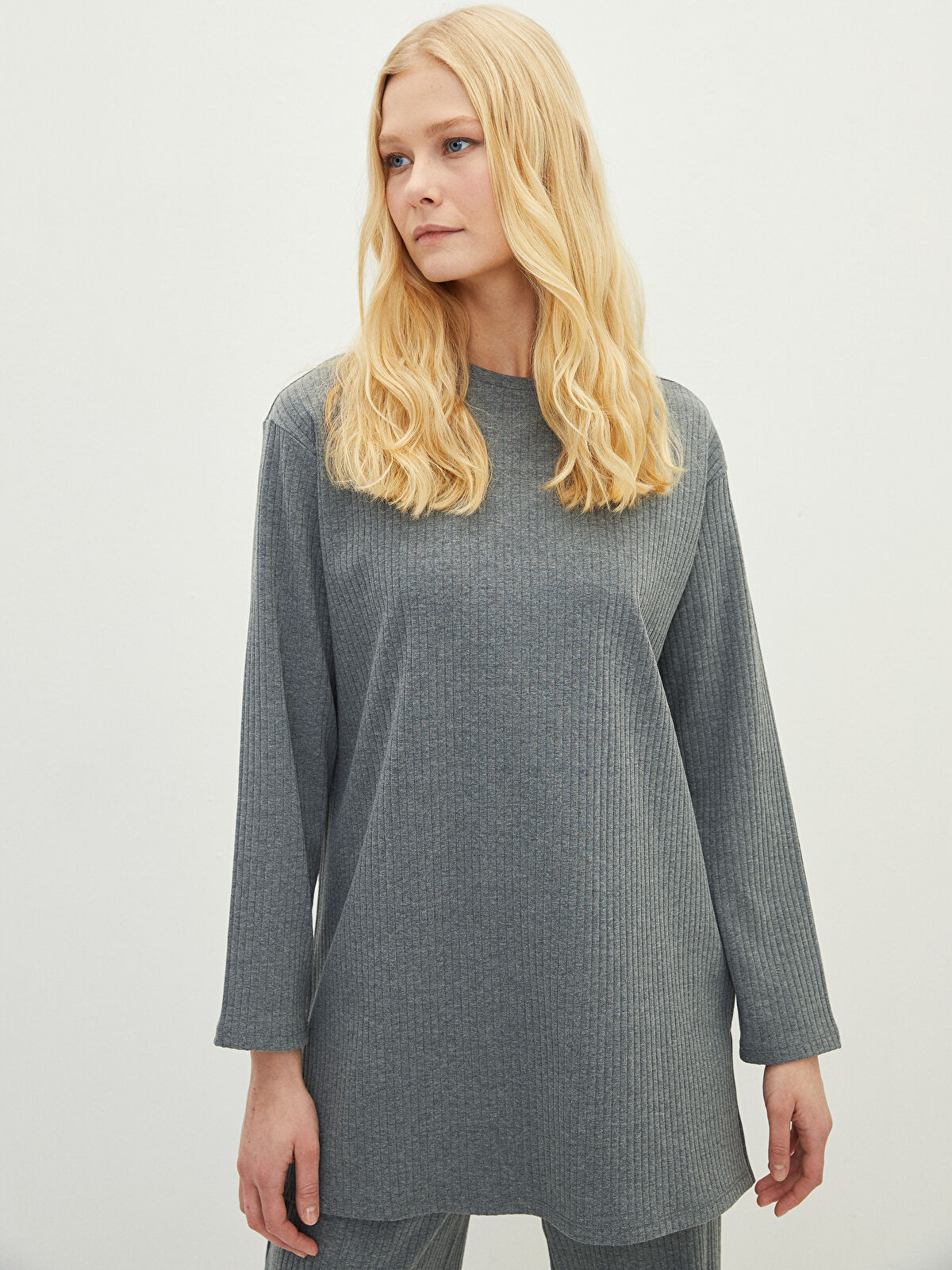 LCW BASIC Bisiklet Yaka Düz Uzun Kollu Kadın Tunik