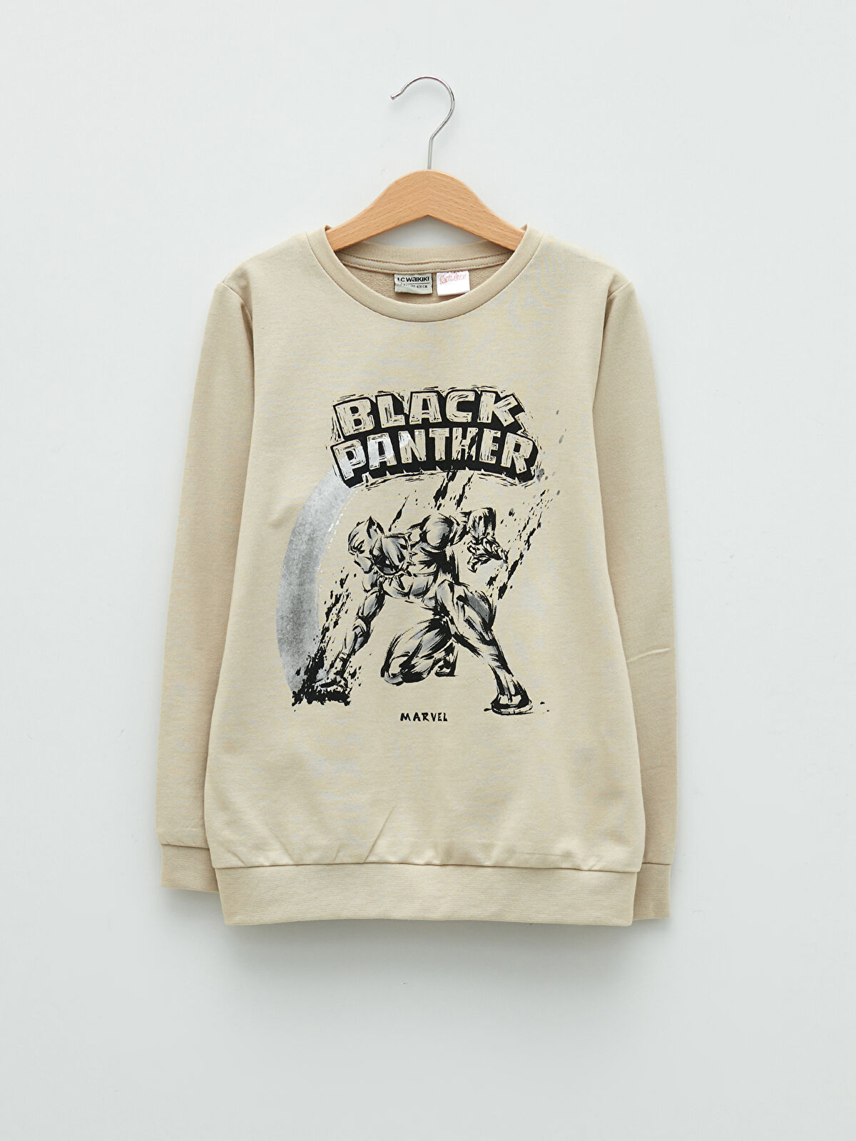 Bisiklet Yaka Kara Panter Baskılı Uzun Kollu Erkek Çocuk Sweatshirt