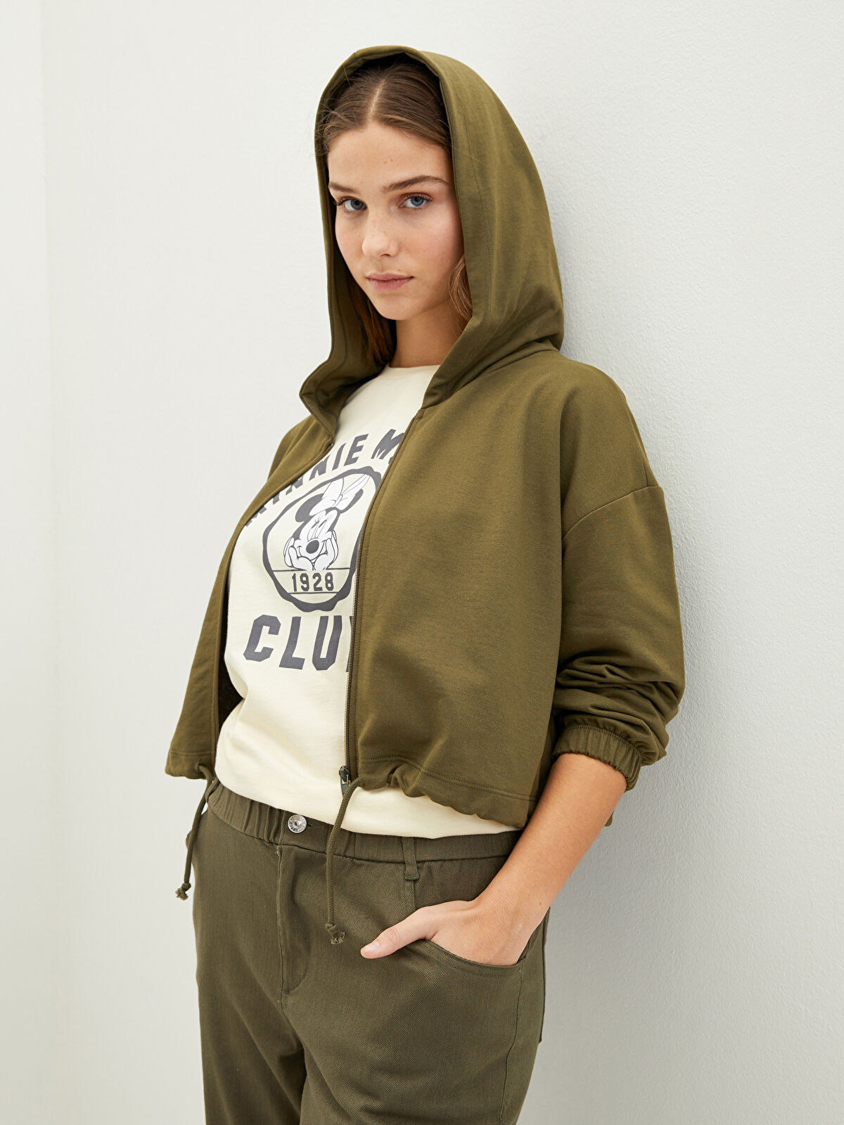 Büyük Beden Kapüşonlu Düz Uzun Kollu Kadın Spor Hırka