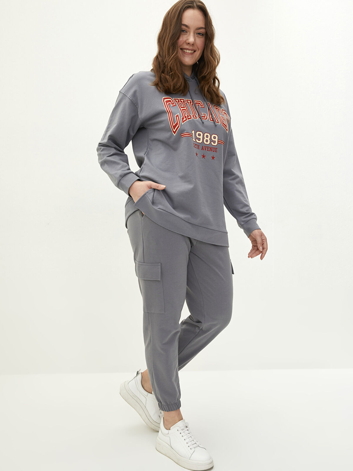 Büyük Beden Beli Lastikli Düz Cep Detaylı Kadın Jogger Eşofman Altı