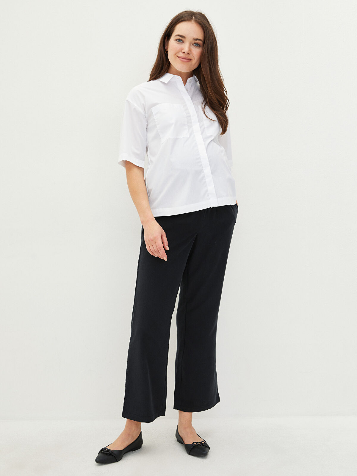 Karın Panelli Standart Fit Geniş Paça Hamile Pantolon