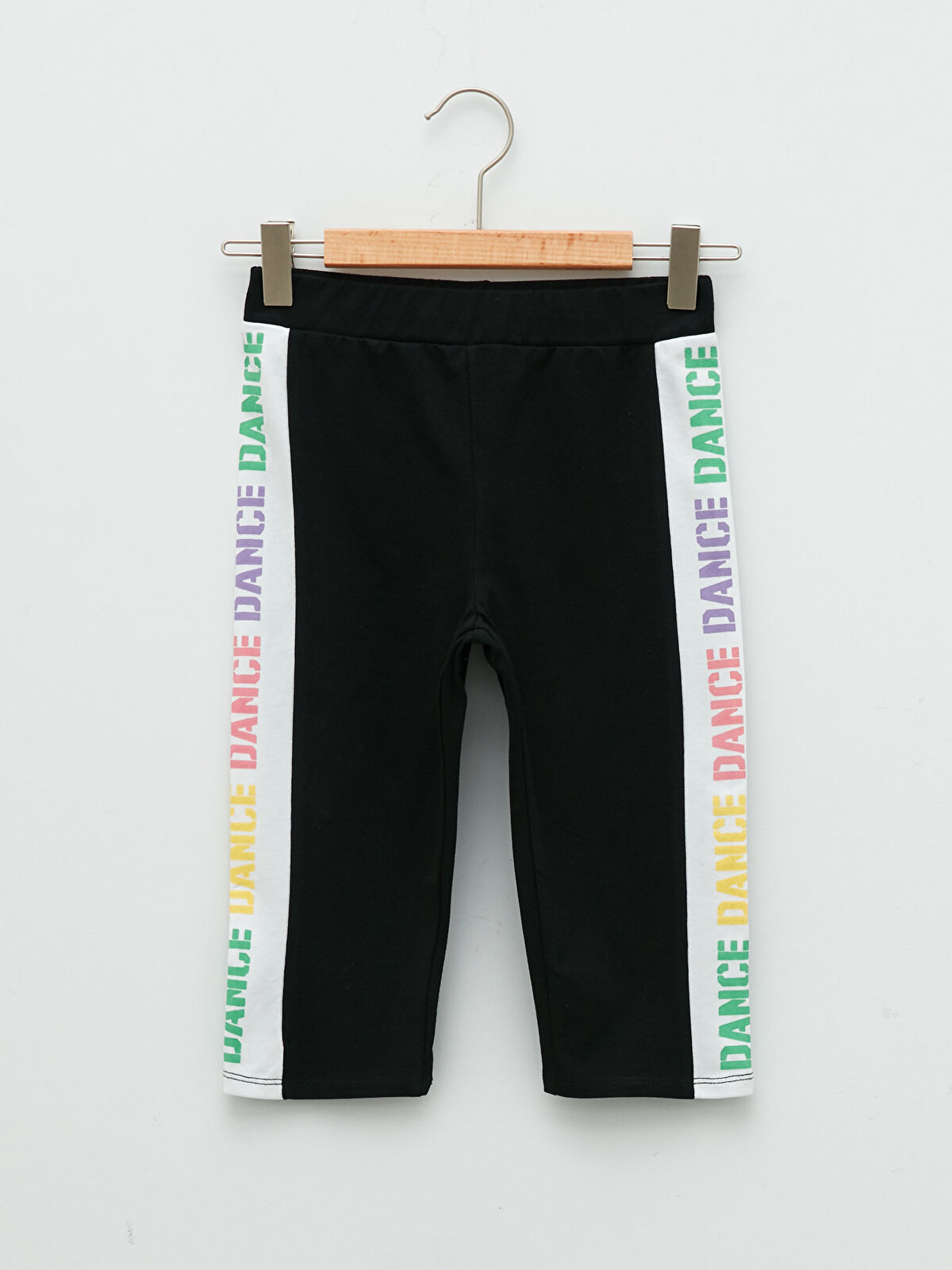 Beli Lastikli Yazı Baskılı Pamuklu Kız Çocuk 3/4 Boy Tayt