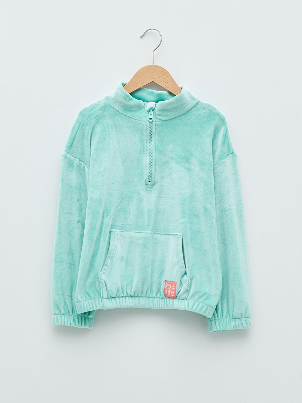 Dik Yaka Uzun Kollu Kadife Kız Çocuk Sweatshirt