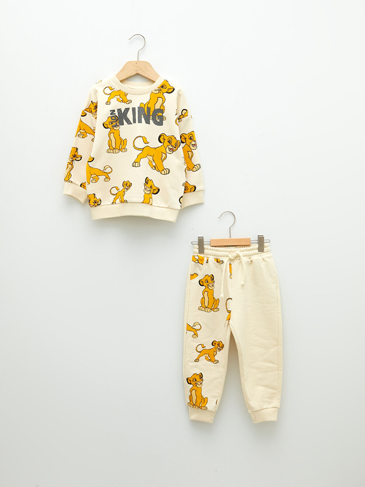 Bisiklet Yaka Uzun Kollu Aslan Kral Baskılı Erkek Bebek Sweatshirt ve Pantolon 2'li Takım