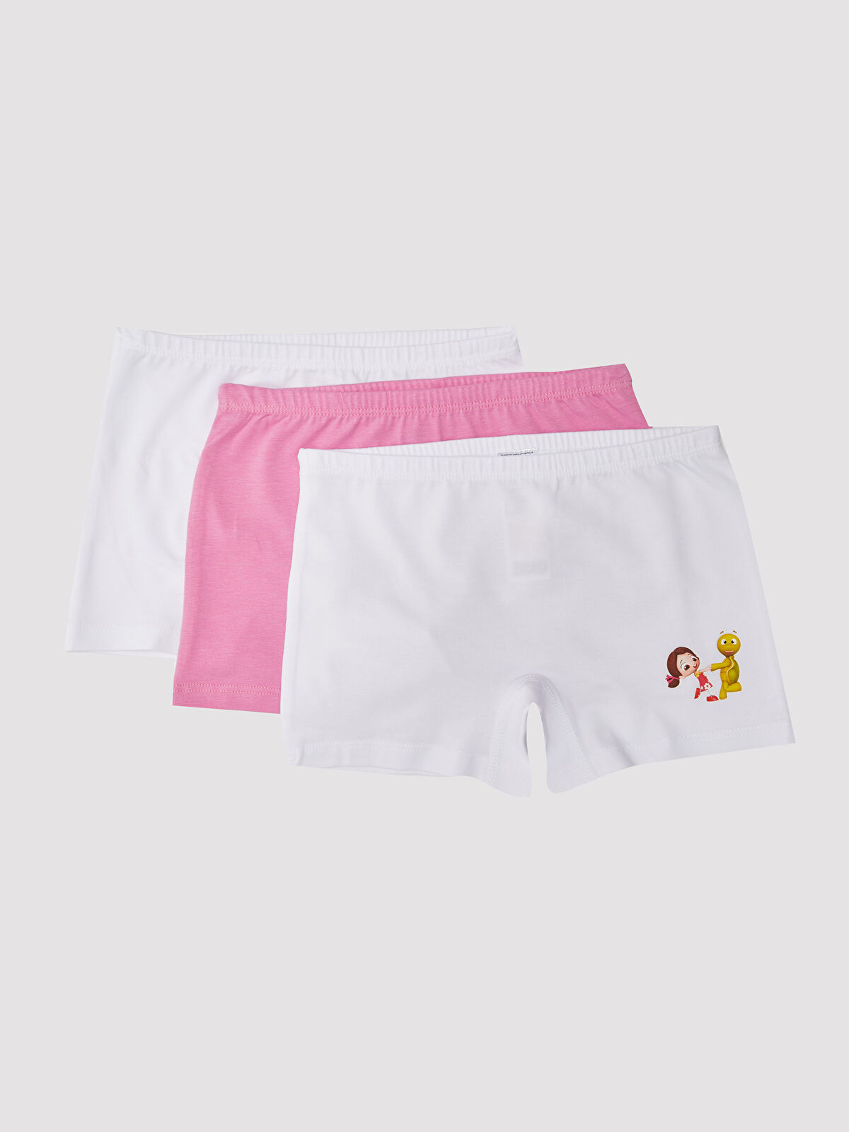 Beli Lastikli Niloya Baskılı Pamuklu Kız Çocuk Boxer 3'lü