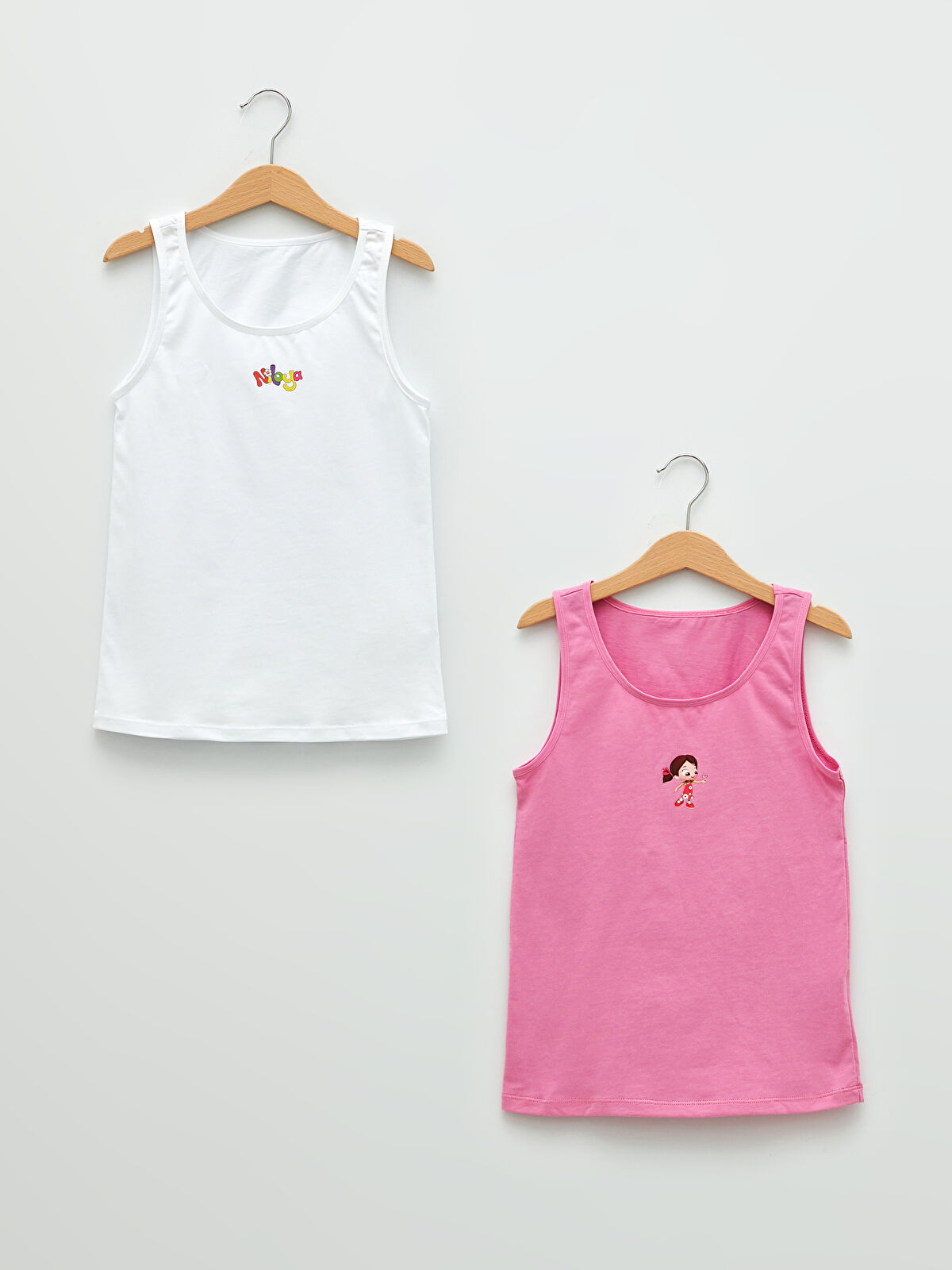 Bisiklet Yaka Niloya Baskılı Pamuklu Kız Çocuk Atlet 2'li