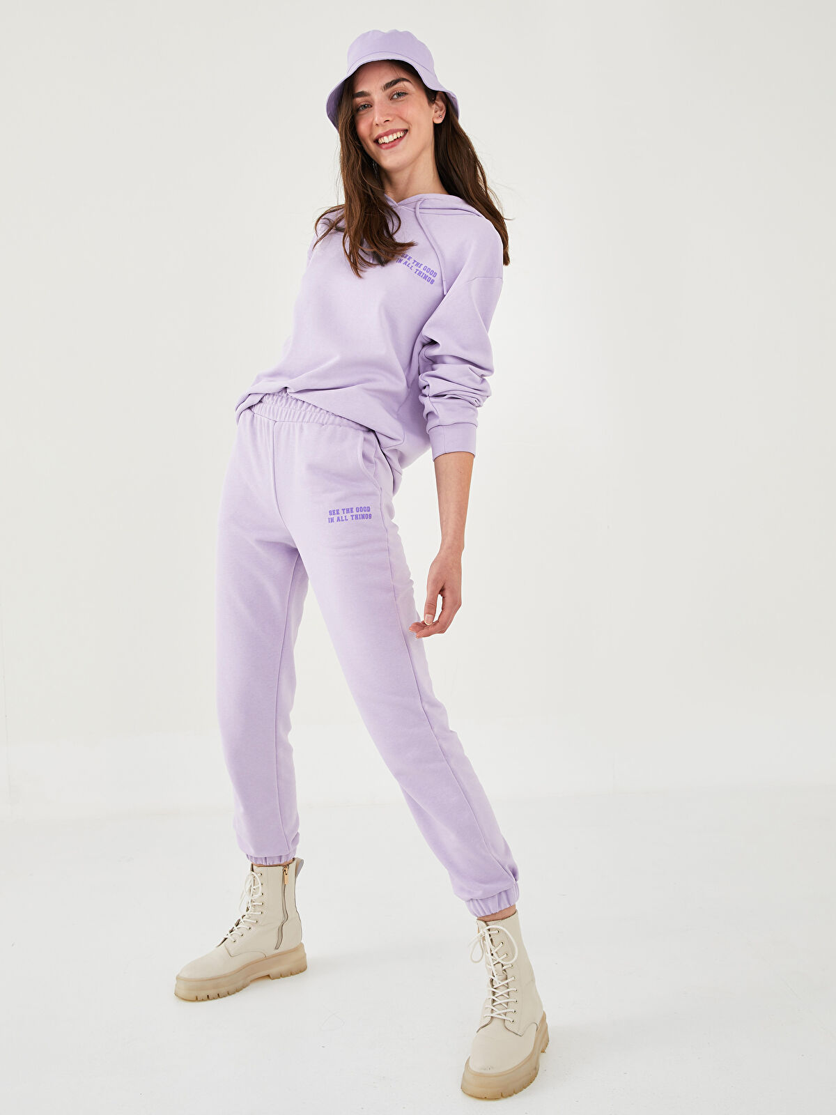 XSIDE Beli Lastikli Slogan Baskılı Cep Detaylı Kadın Jogger Eşofman Altı