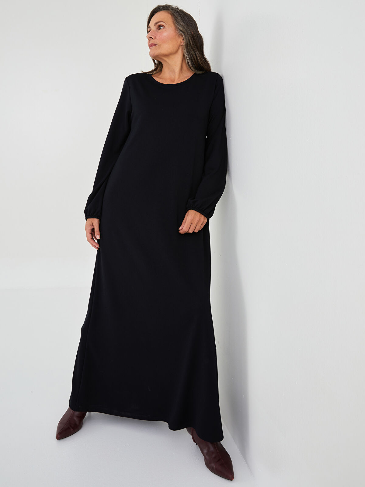 LCW GRACE Bisiklet Yaka Düz Uzun Kollu Ponte Kumaş Kadın Elbise