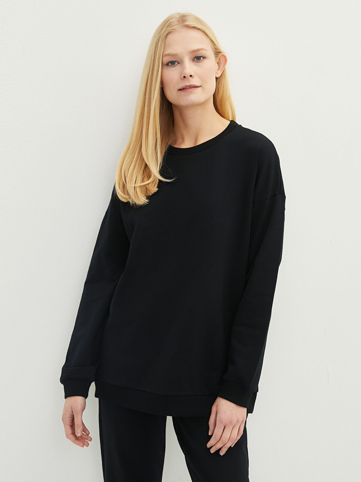 LCW GREEN Bisiklet Yaka Düz Uzun Kollu Kadın Sweatshirt