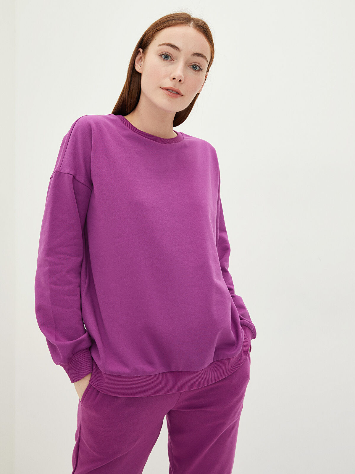 LCW GREEN Bisiklet Yaka Düz Uzun Kollu Kadın Sweatshirt