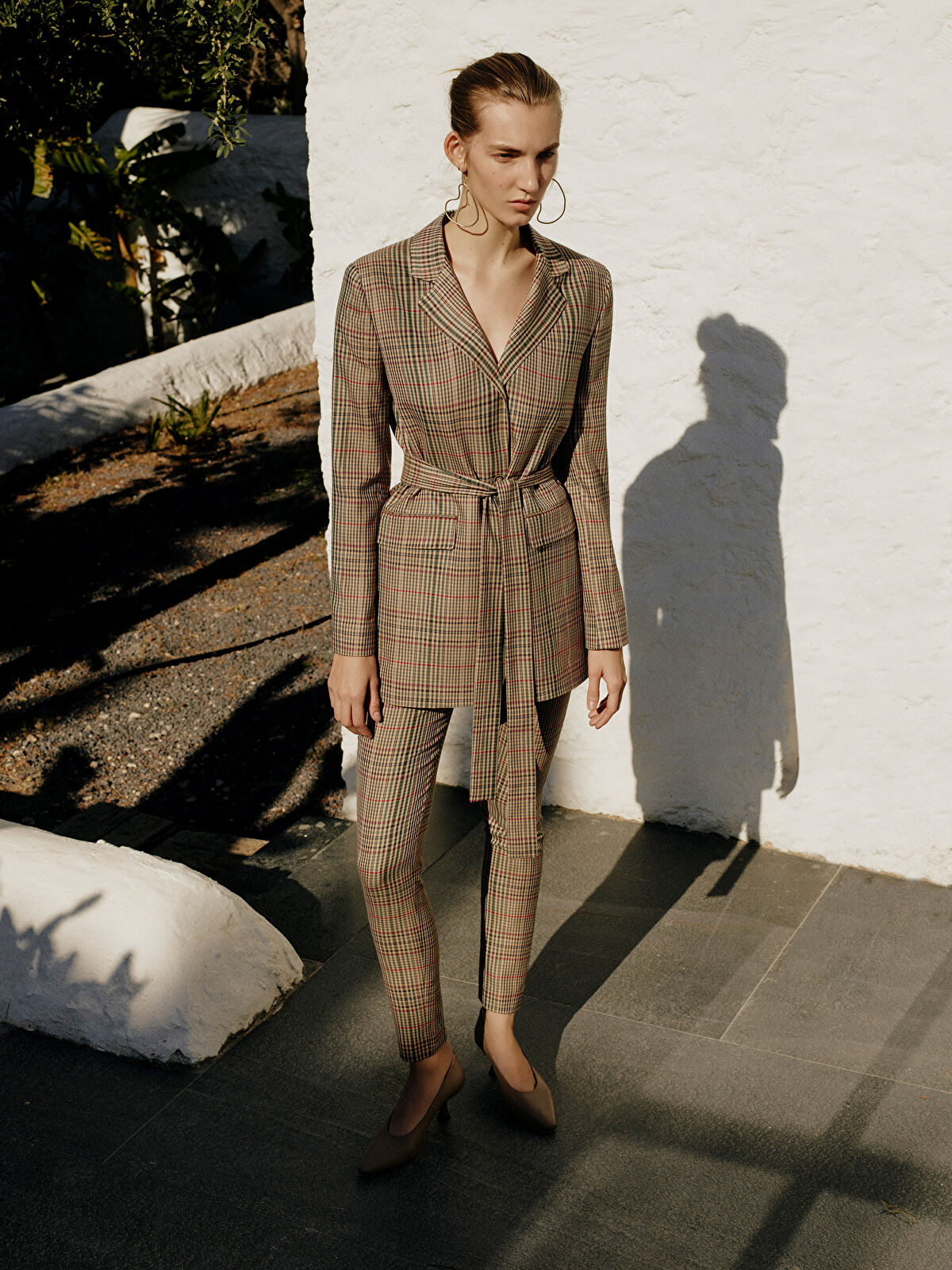 NATUVERA Standart Fit Ekose Cep Detaylı Kadın Pantolon