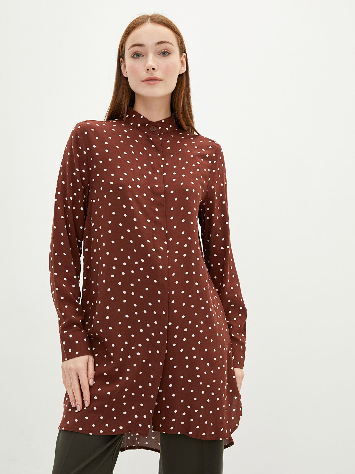 LCW CLASSIC Hakim Yaka Puantiyeli Uzun Kollu Viskon Kadın Tunik