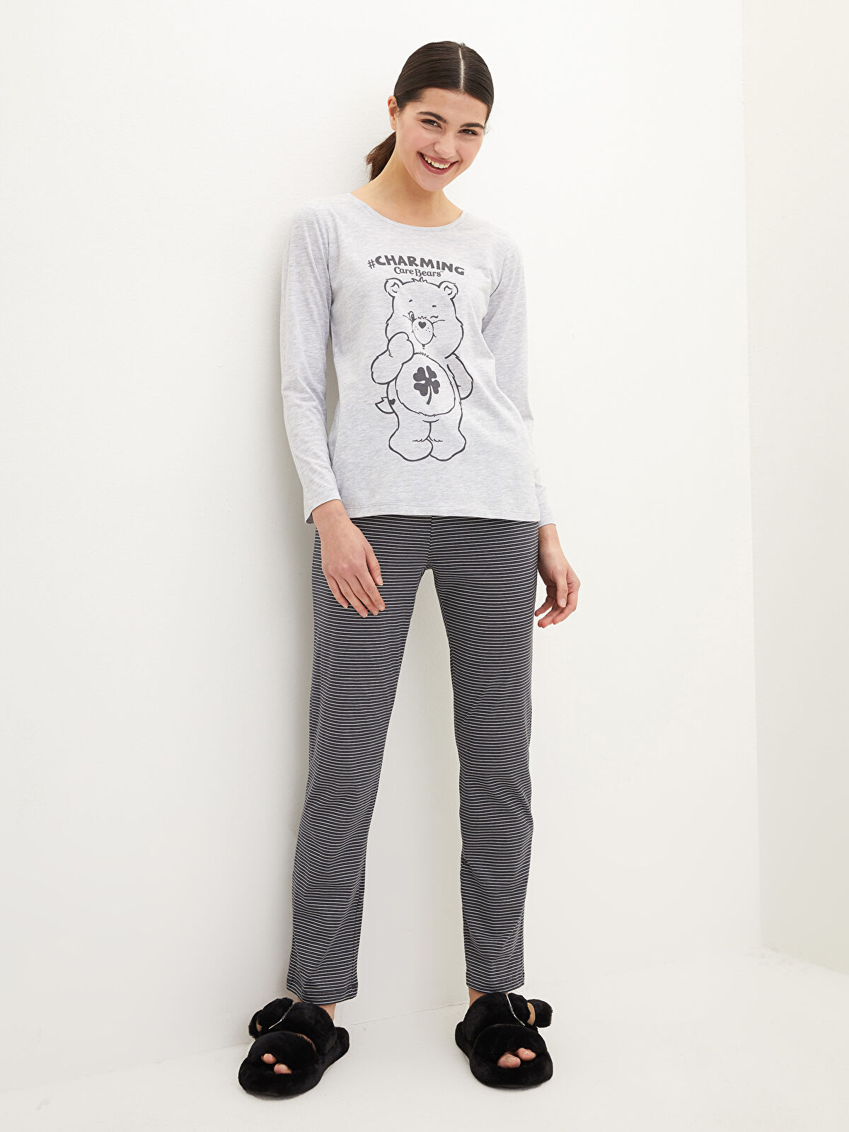 LCW DREAM Bisiklet Yaka Care Bears Baskılı Uzun Kollu Kadın Pijama Takımı