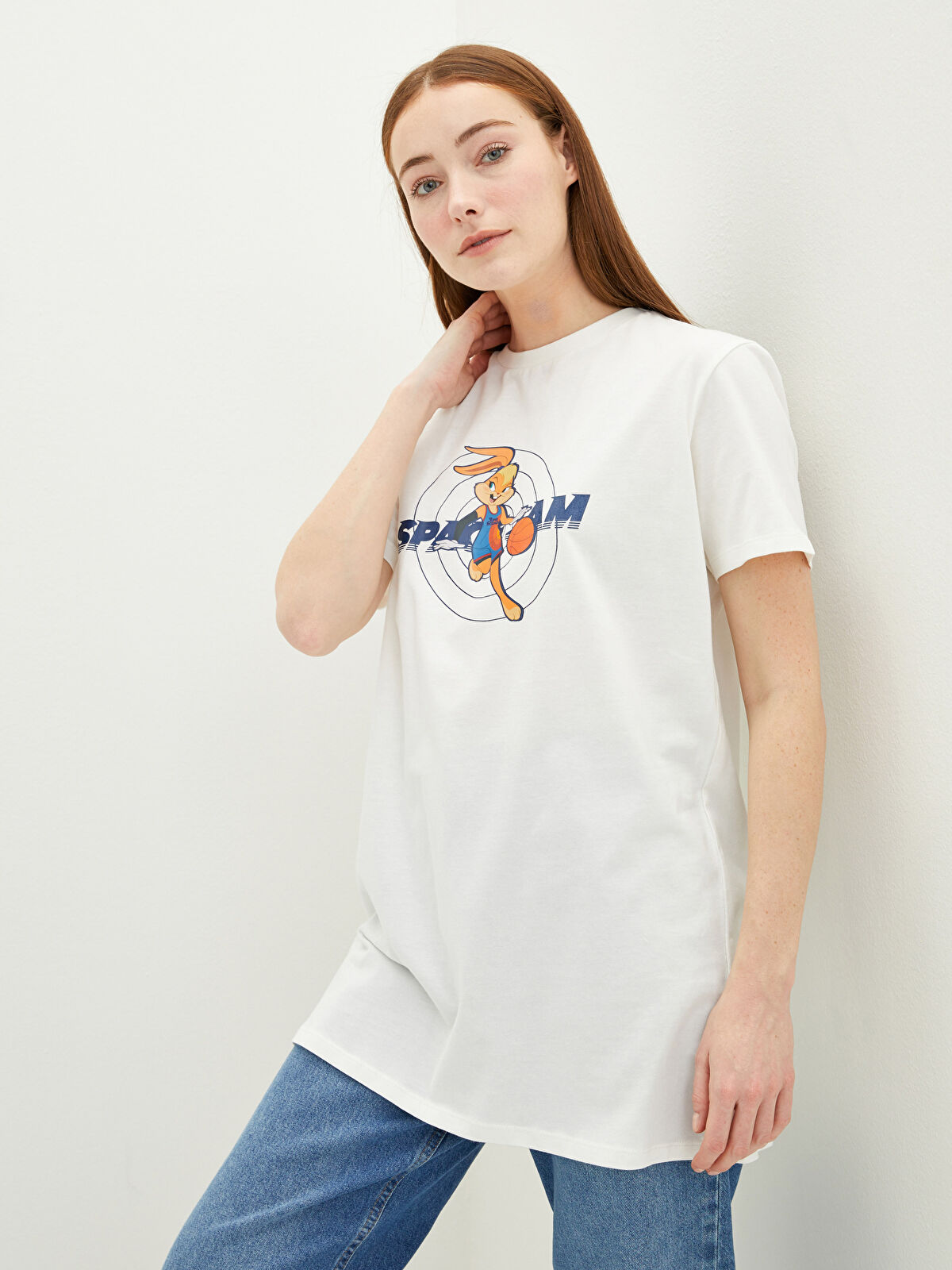 MODEST Bisiklet Yaka Space Jam Baskılı Kısa Kollu Pamuklu Kadın Tunik