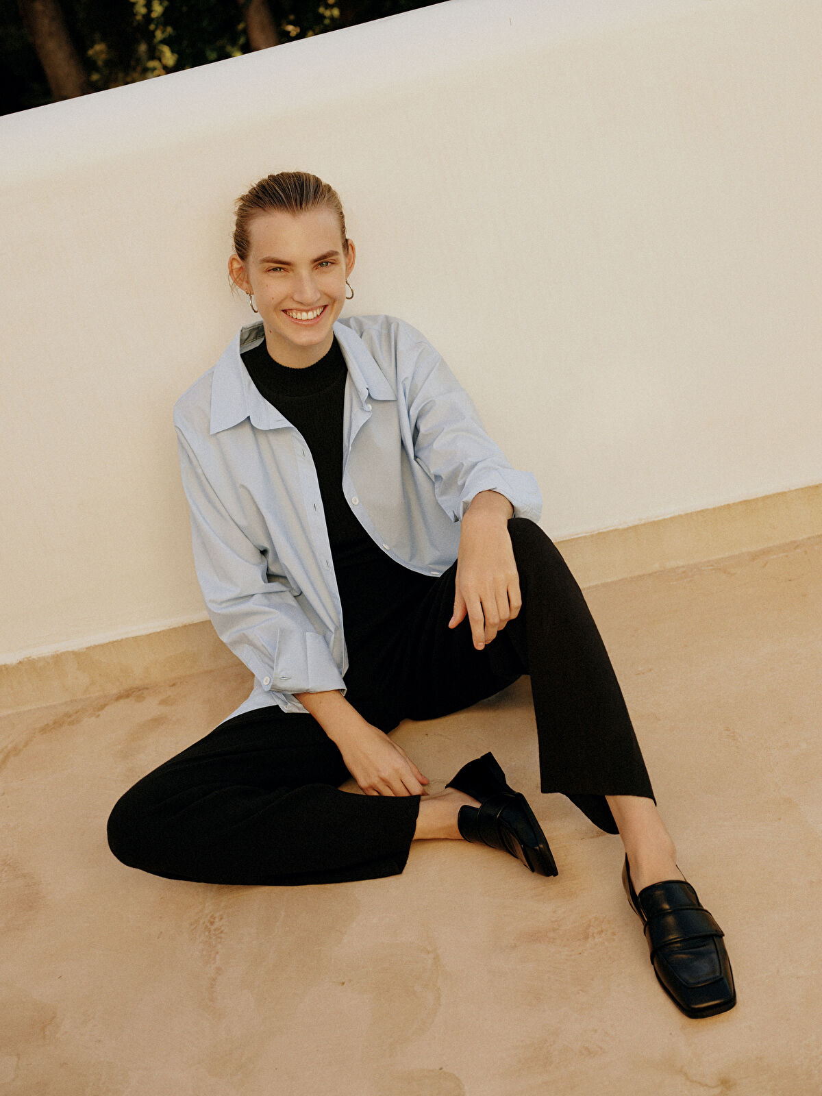 NATUVERA Önden Düğme Kapamalı Düz Uzun Kollu Poplin Kadın Gömlek