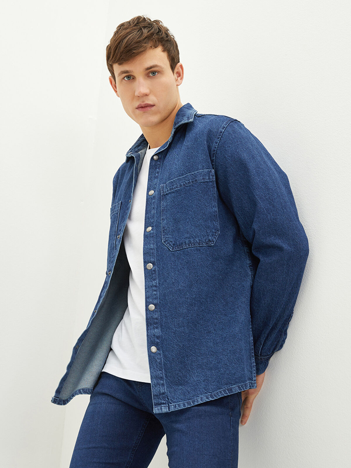 Regular Fit Uzun Kollu Erkek Jean Gömlek Ceket