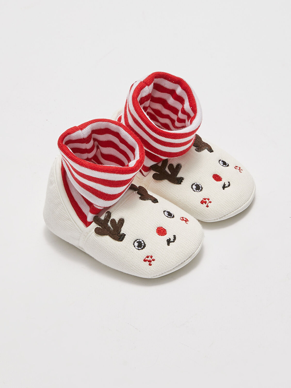 Yılbaşı Temalı Nakış Detaylı Erkek Bebek Yürüme Öncesi Çoraplı Ev Ayakkabısı