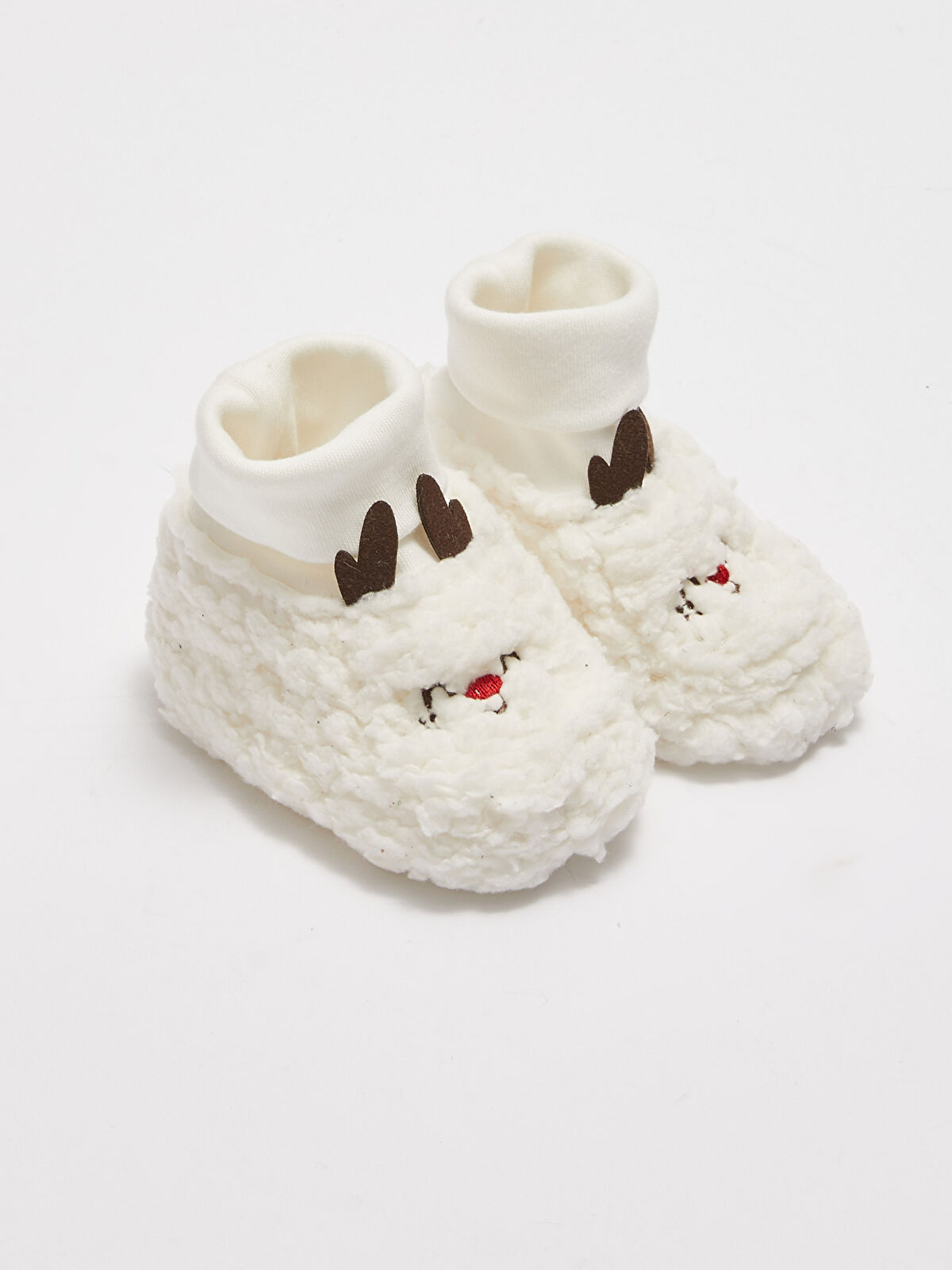Yılbaşı Temalı Nakış Detaylı Erkek Bebek Yürüme Öncesi Çoraplı Ev Ayakkabısı