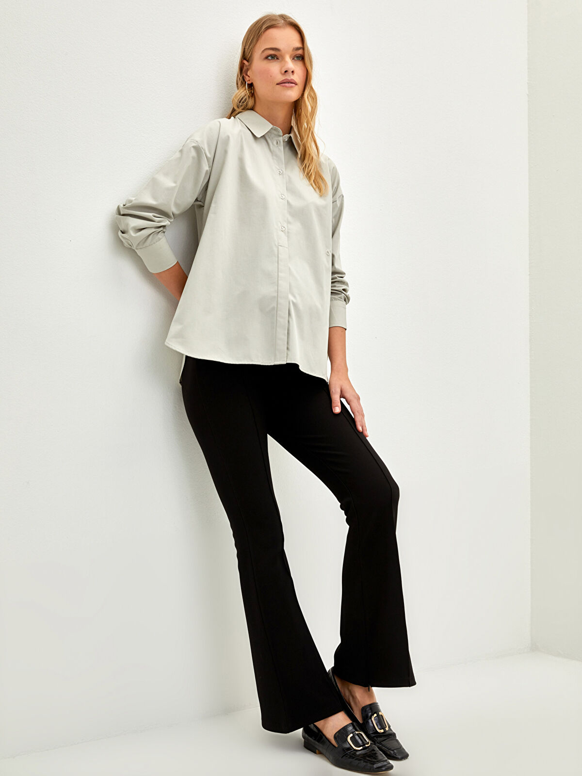 Beli Lastikli Düz İspanyol Paça Hamile Tayt