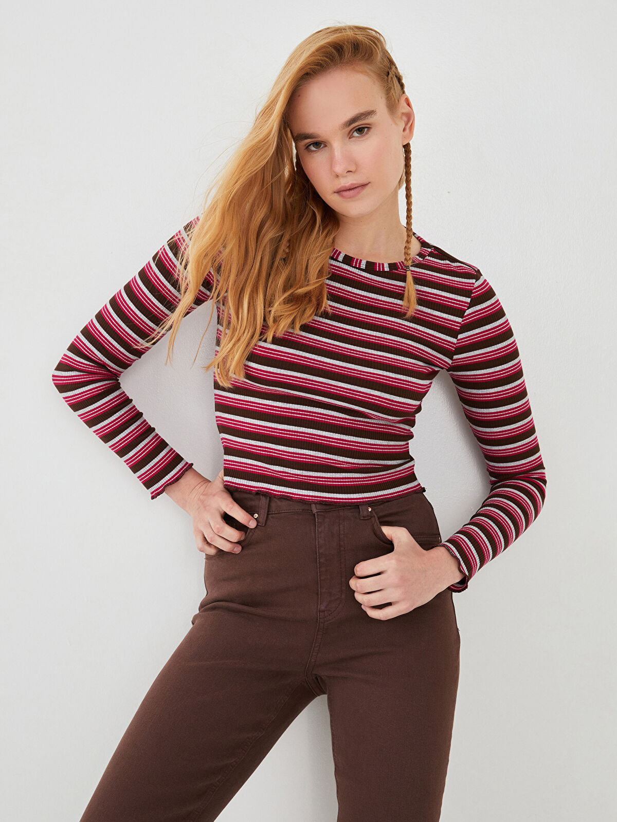 XSIDE Bisiklet Yaka Çizgili Uzun Kollu Kadın Kazak