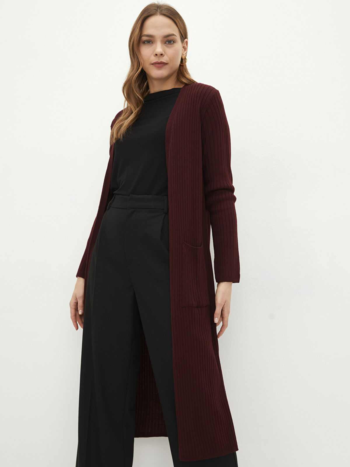 LCW CLASSIC Kruvaze Yaka Düz Uzun Kollu Kadın Triko Hırka