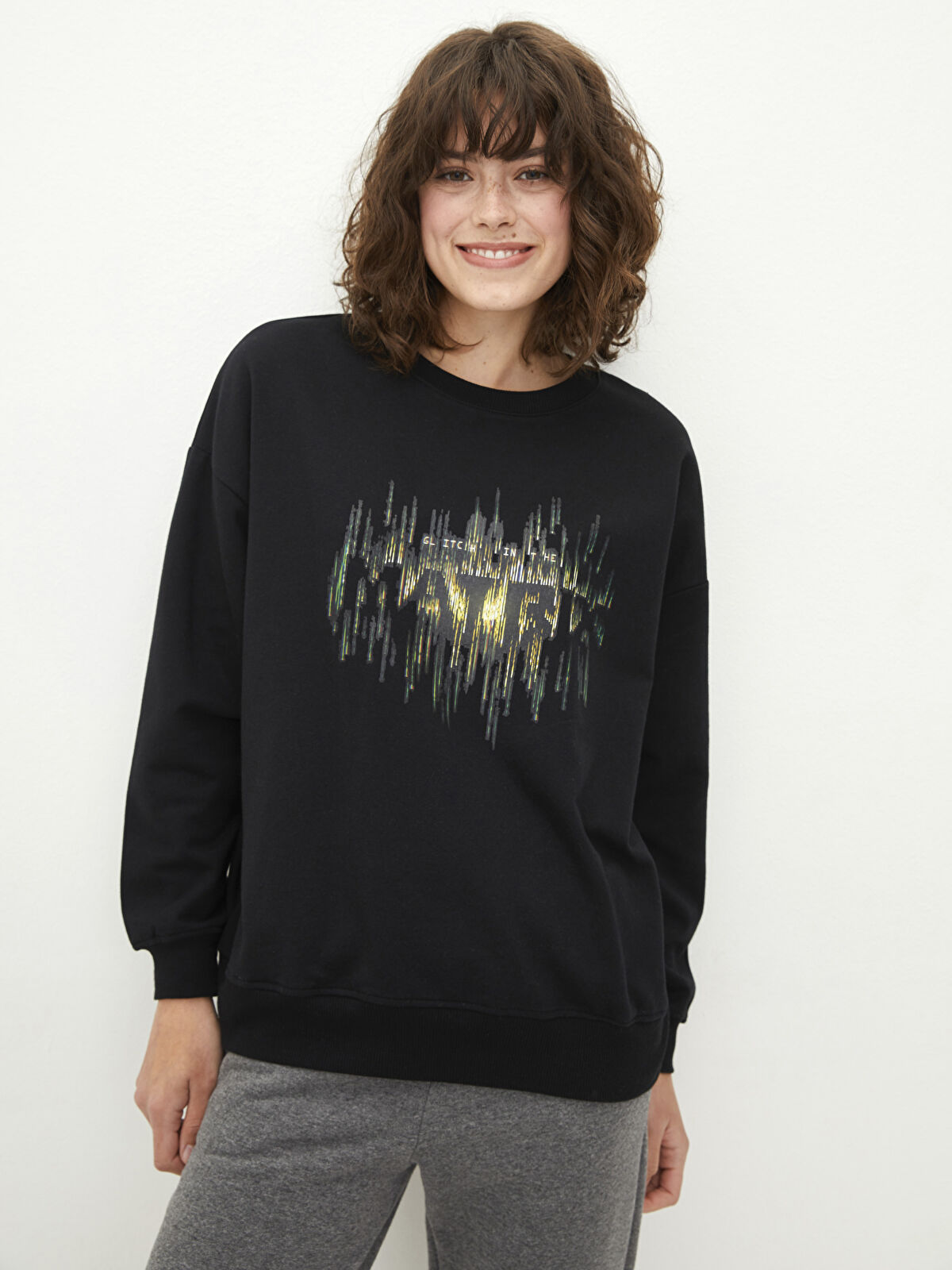 LCW CASUAL Bisiklet Yaka Matrix Baskılı Uzun Kollu Kadın Sweatshirt