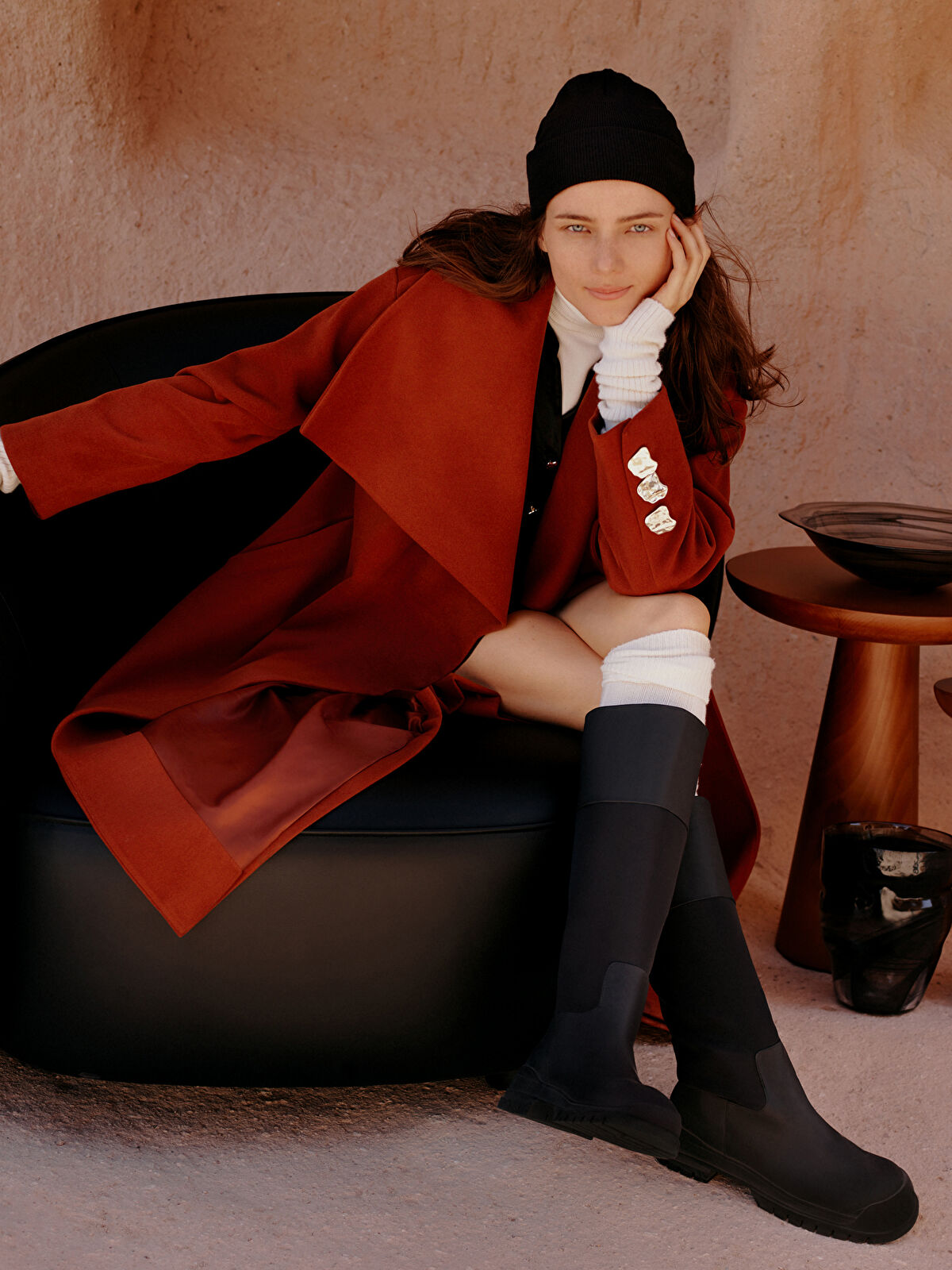 GAMZE SARAÇOĞLU X LCW VISION KADIN KABAN - GENİŞ CEKET YAKA DÜZ UZUN KOLLU OVERSİZE