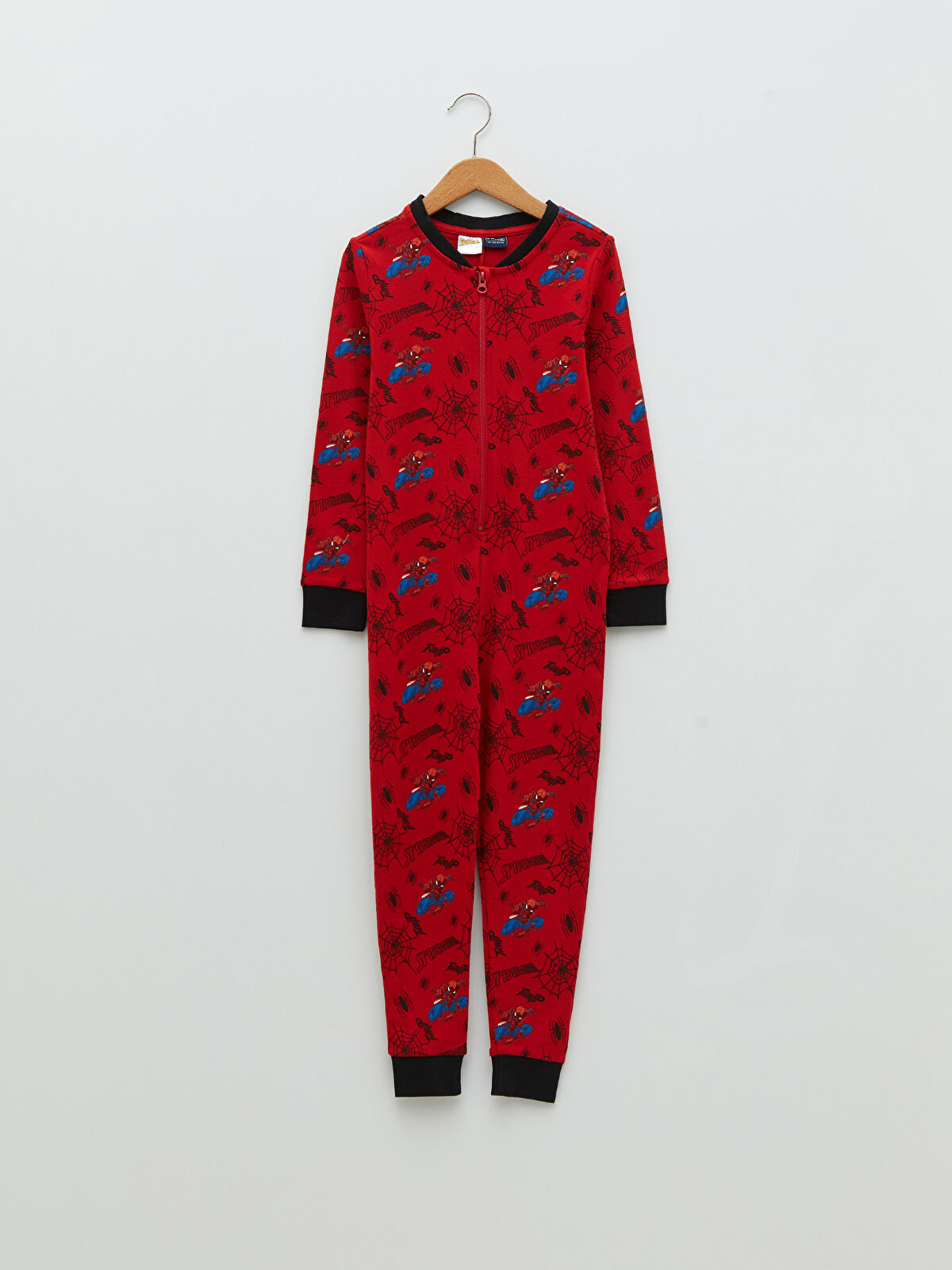 Bisiklet Yaka Spiderman Baskılı Uzun Kollu Pamuklu Erkek Çocuk Uyku Tulumu