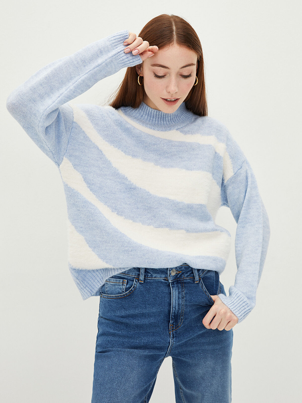 LCW CLASSIC Yarım Balıkçı Yaka Renk Bloklu Uzun Kollu Kadın Triko Kazak