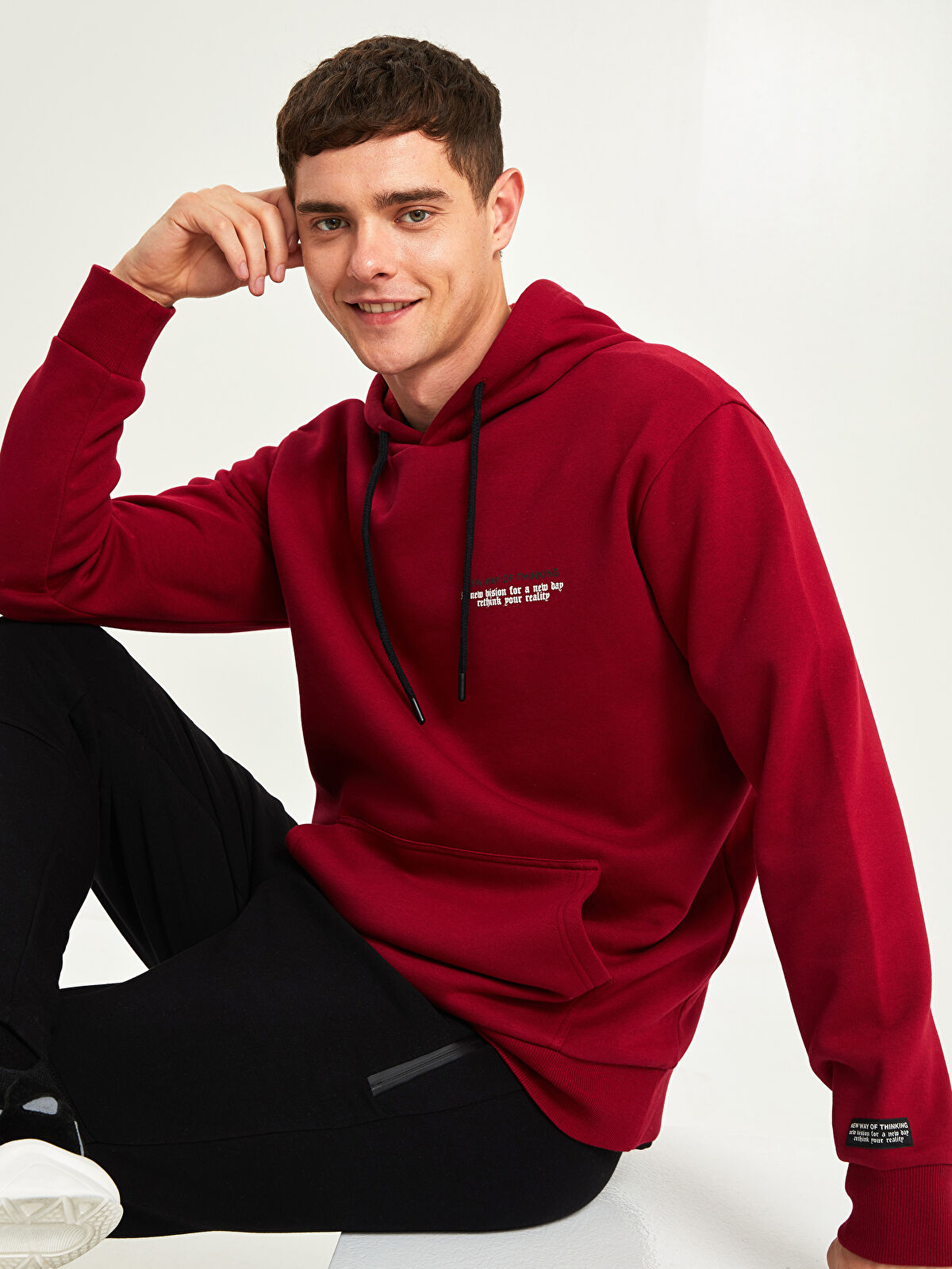 XSIDE Oversize Kapüşonlu Uzun Kollu Baskılı Erkek Sweatshirt