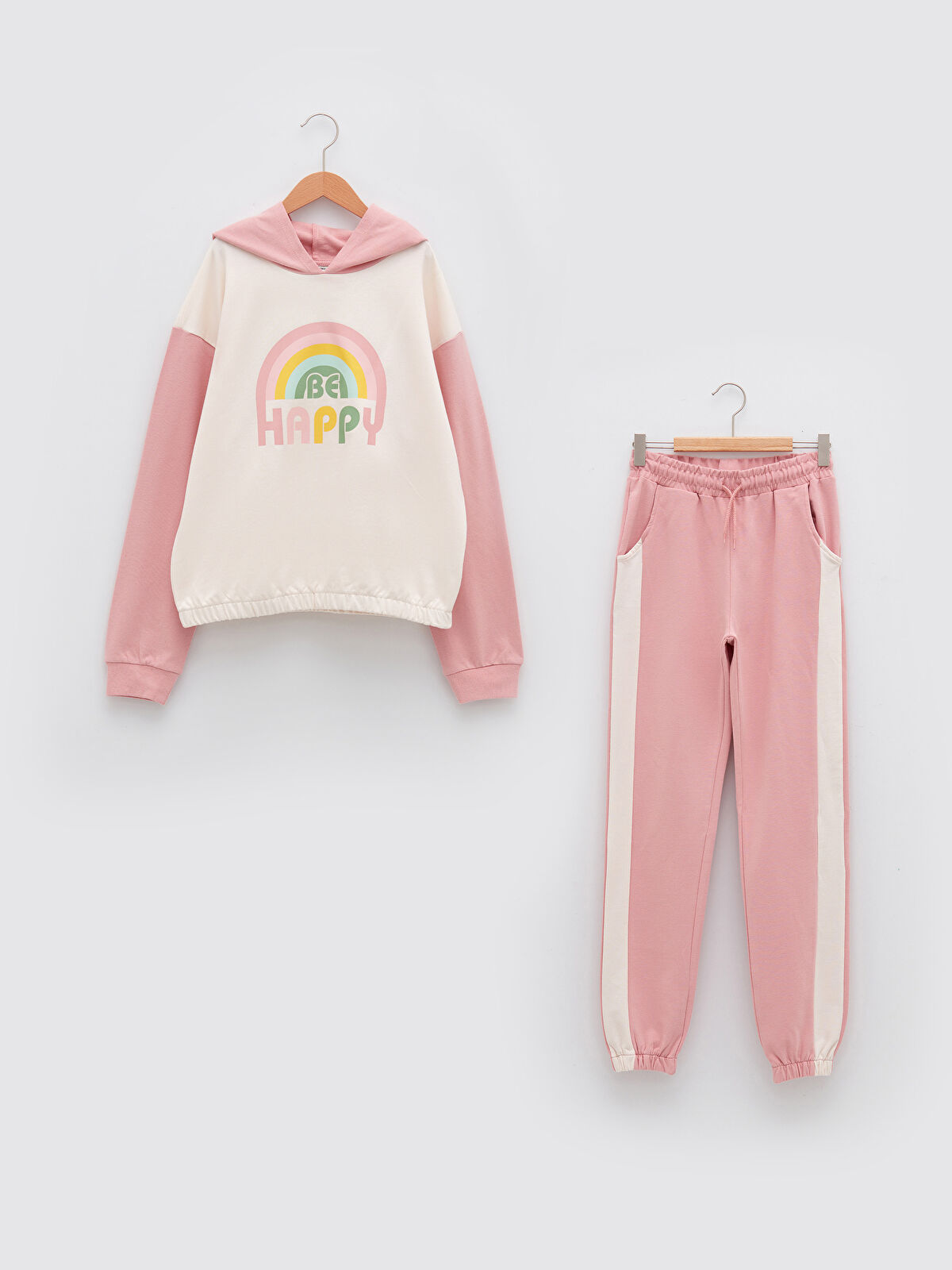 Kapüşonlu Baskılı Uzun Kollu Oversize Kız Çocuk Sweatshirt ve Eşofman Altı