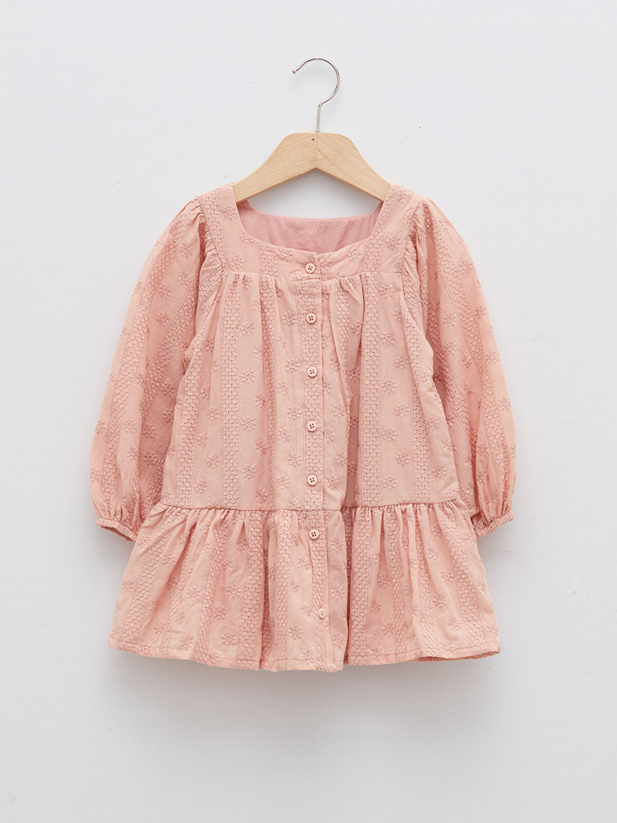 Kare Yaka Uzun Kollu Kız Bebek Elbise