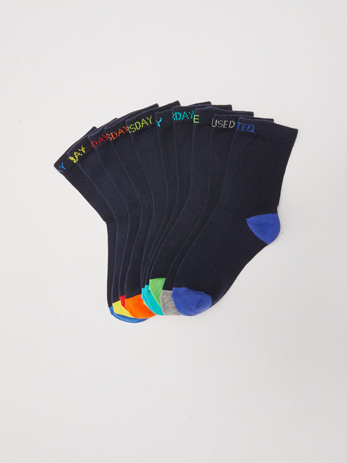 Yazı Baskılı Renkli Erkek Çocuk Soket Çorap 10'lu