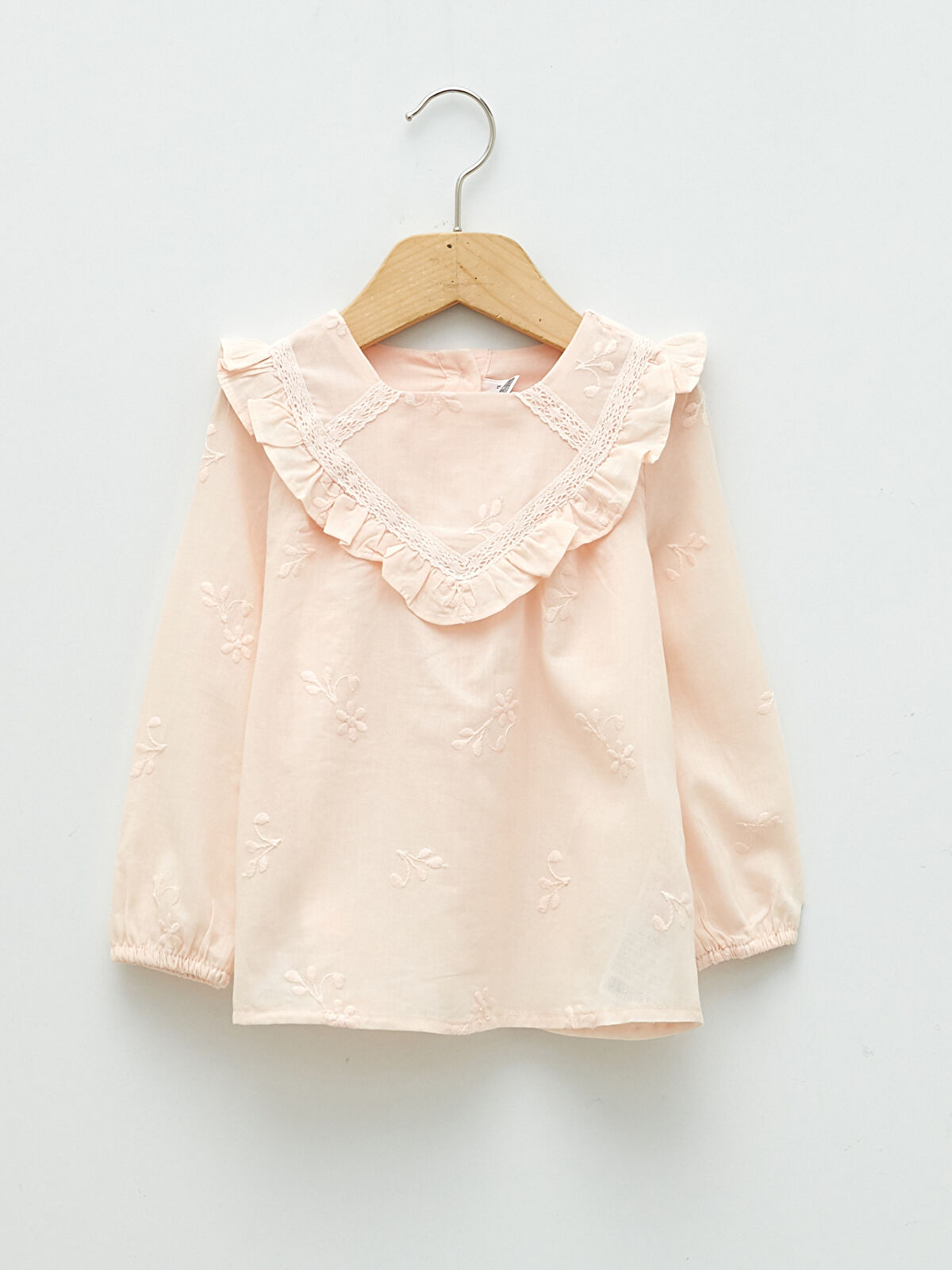 Bisiklet Yaka Uzun Kollu Nakışlı Kız Bebek Pamuklu Bluz
