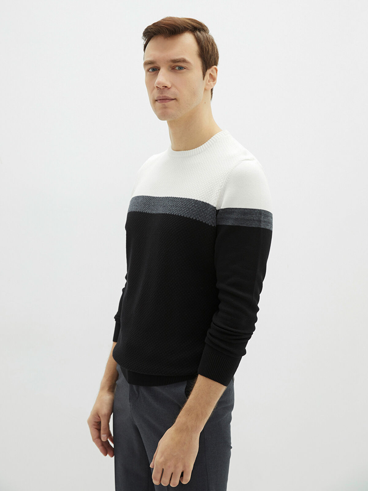 LCW CLASSIC Bisiklet Yaka Uzun Kollu Renk Bloklu Erkek Triko Kazak