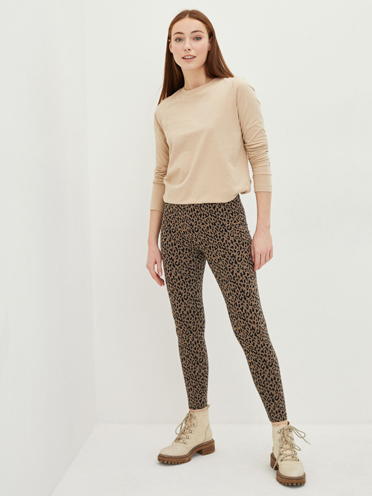 LCW BASIC Beli Lastikli Desenli Kadın Tayt LCW BASIC Beli Lastikli Desenli Kadın Tayt