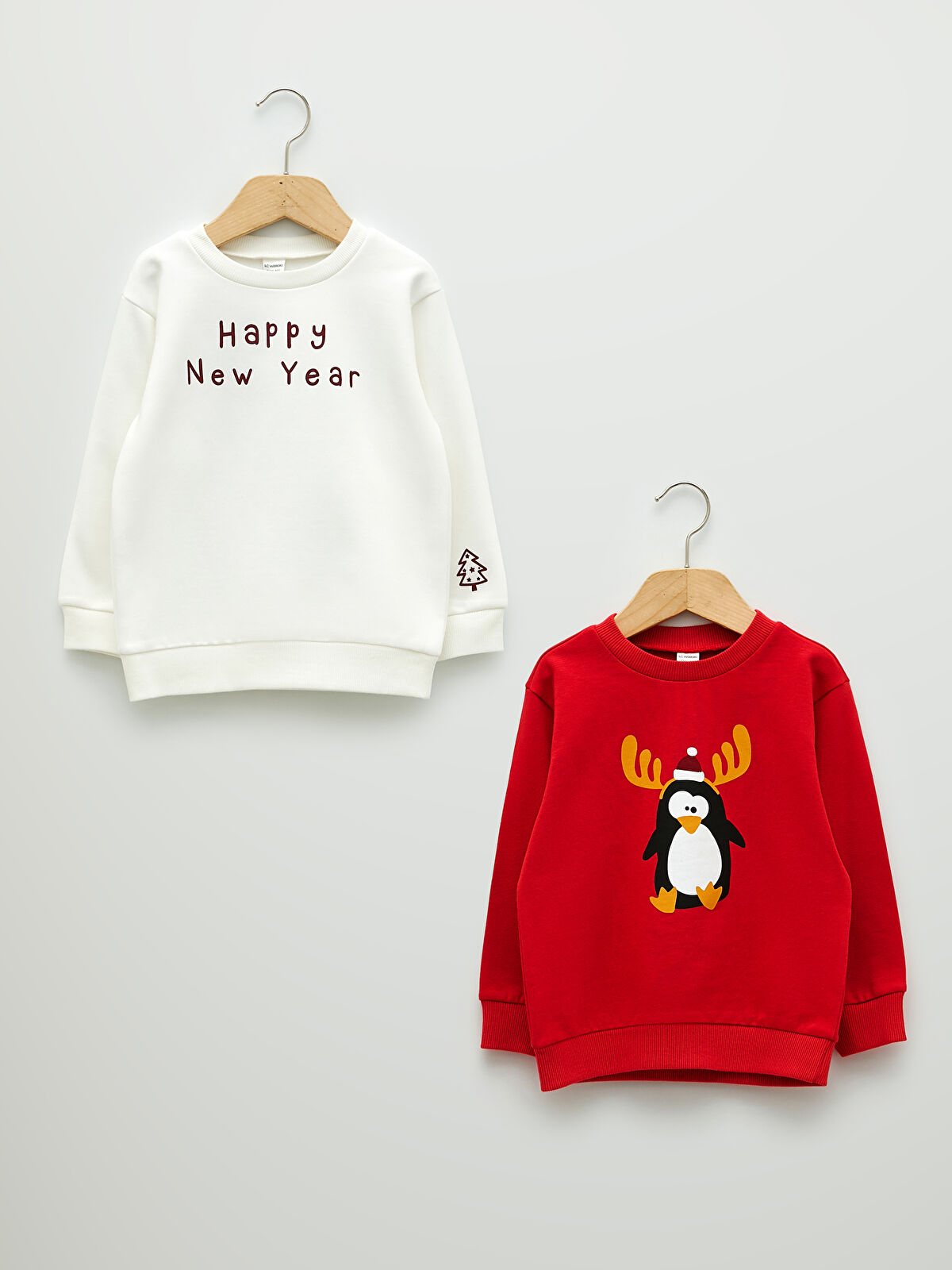 Bisiklet Yaka Uzun Kollu Yılbaşı Temalı Erkek Bebek Sweatshirt 2'li