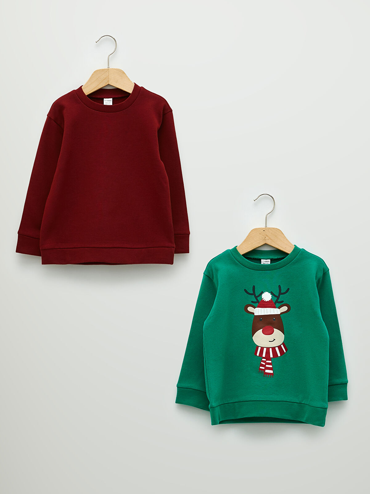 Bisiklet Yaka Uzun Kollu Yılbaşı Temalı Pamuklu Erkek Bebek Sweatshirt 2'li