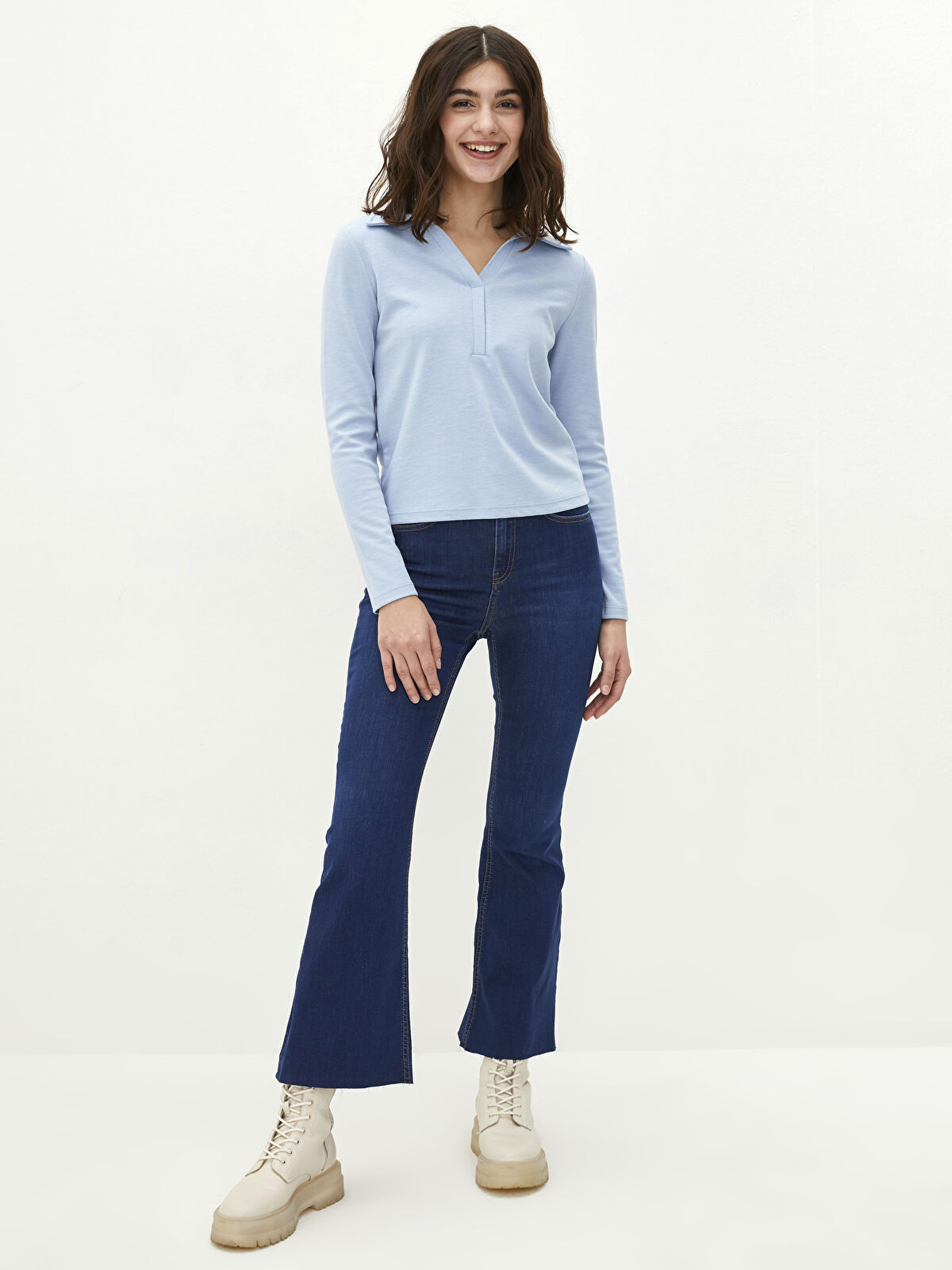 Yüksek Bel Standart Fit Cep Detaylı İspanyol Paça Kadın Rodeo Jean Pantolon