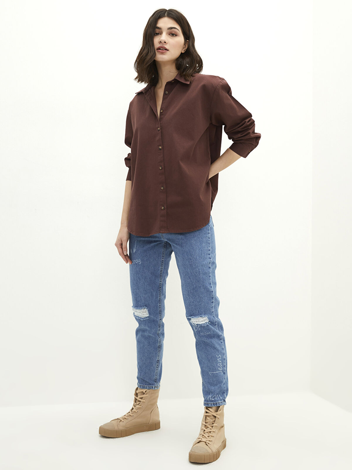 Yüksek Bel Mom Fit Baskılı Cep Detaylı Kadın Rodeo Jean Pantolon