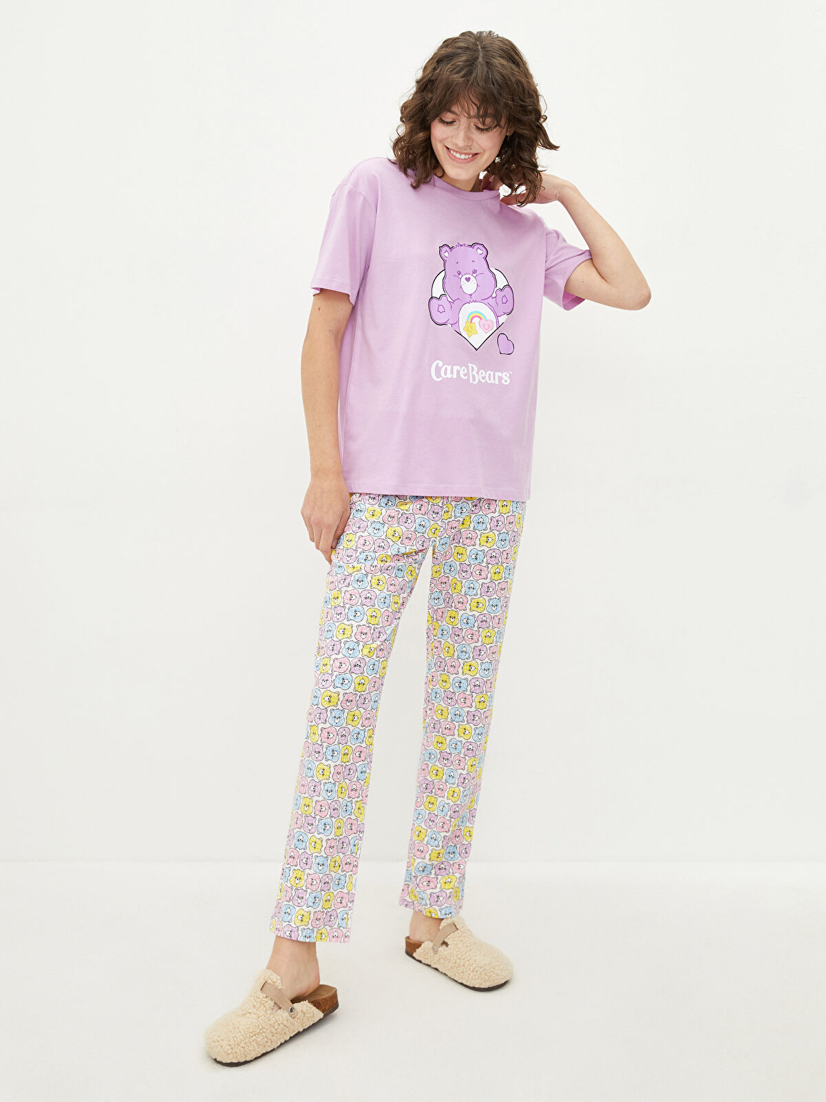 LCW DREAM Bisiklet Yaka Care Bears Baskılı Kısa Kollu Pamuklu Kadın Pijama Takımı