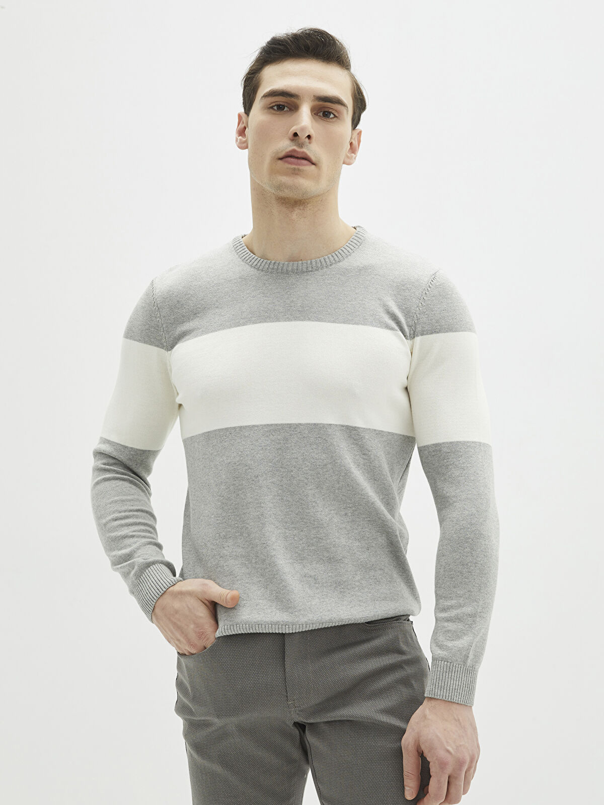 LCW CLASSIC Bisiklet Yaka Uzun Kollu Renk Bloklu Erkek Triko Kazak