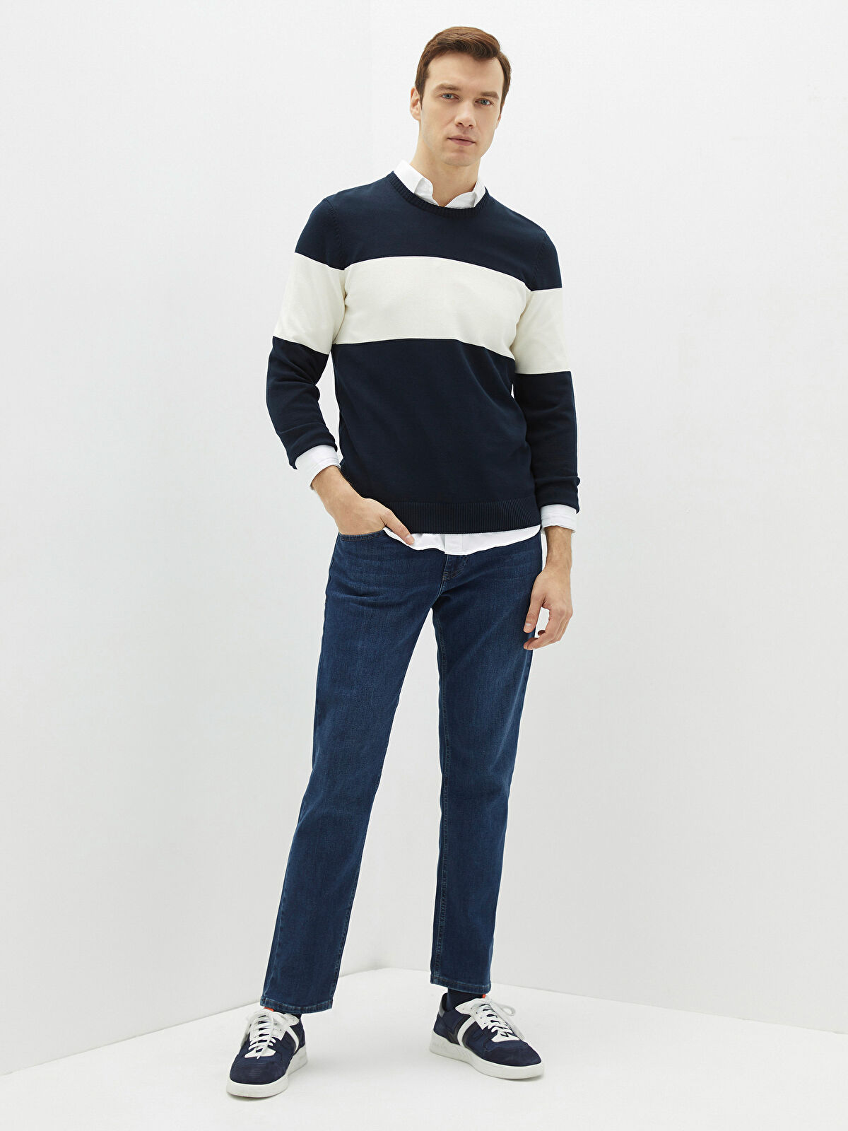 LCW CLASSIC Bisiklet Yaka Uzun Kollu Renk Bloklu Erkek Triko Kazak