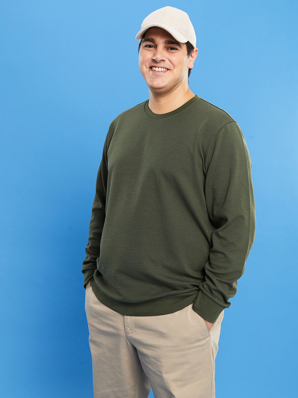 Büyük Beden Bisiklet Yaka Uzun Kollu Basic Erkek Sweatshirt