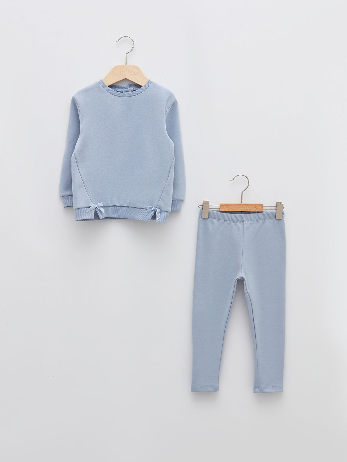 Bisiklet Yaka Basic Uzun Kollu Kız Bebek Sweatshirt ve Tayt 2'li Takım
