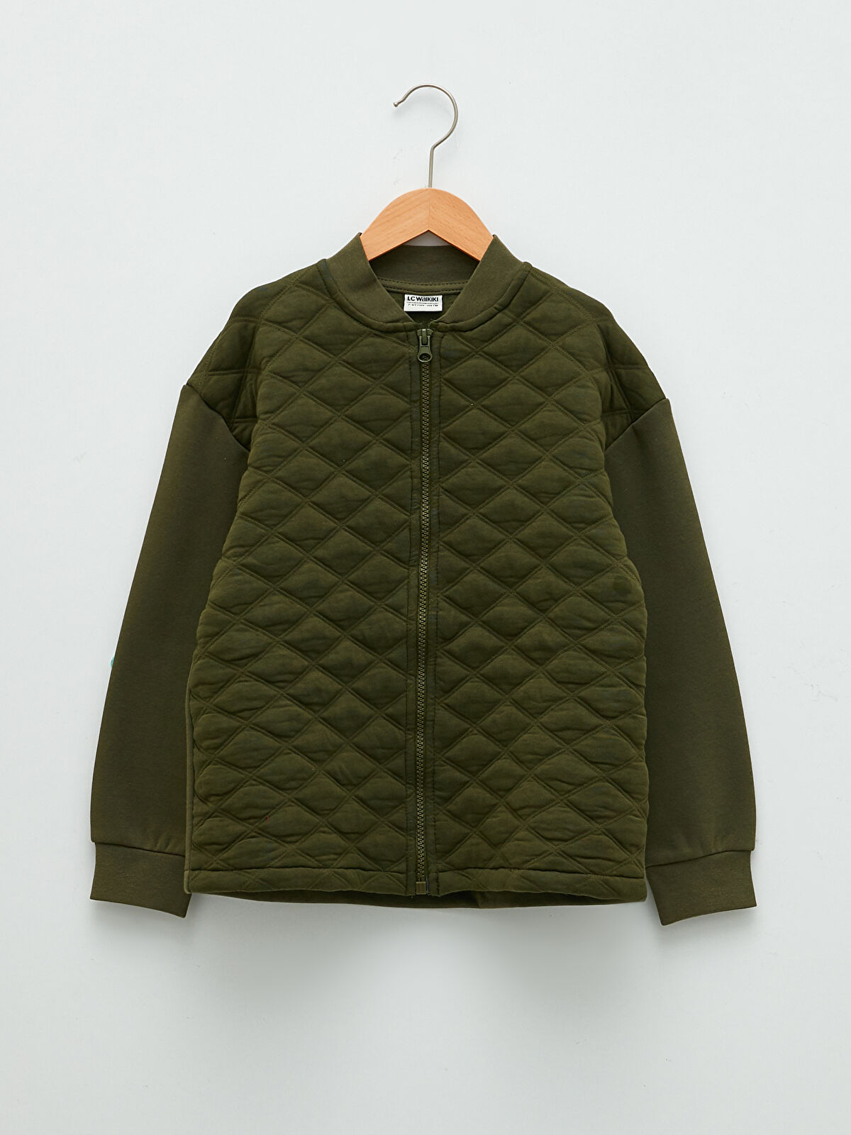 Kolej Yaka Kapitone Desenli Uzun Kollu Erkek Çocuk Fermuarlı Sweatshirt