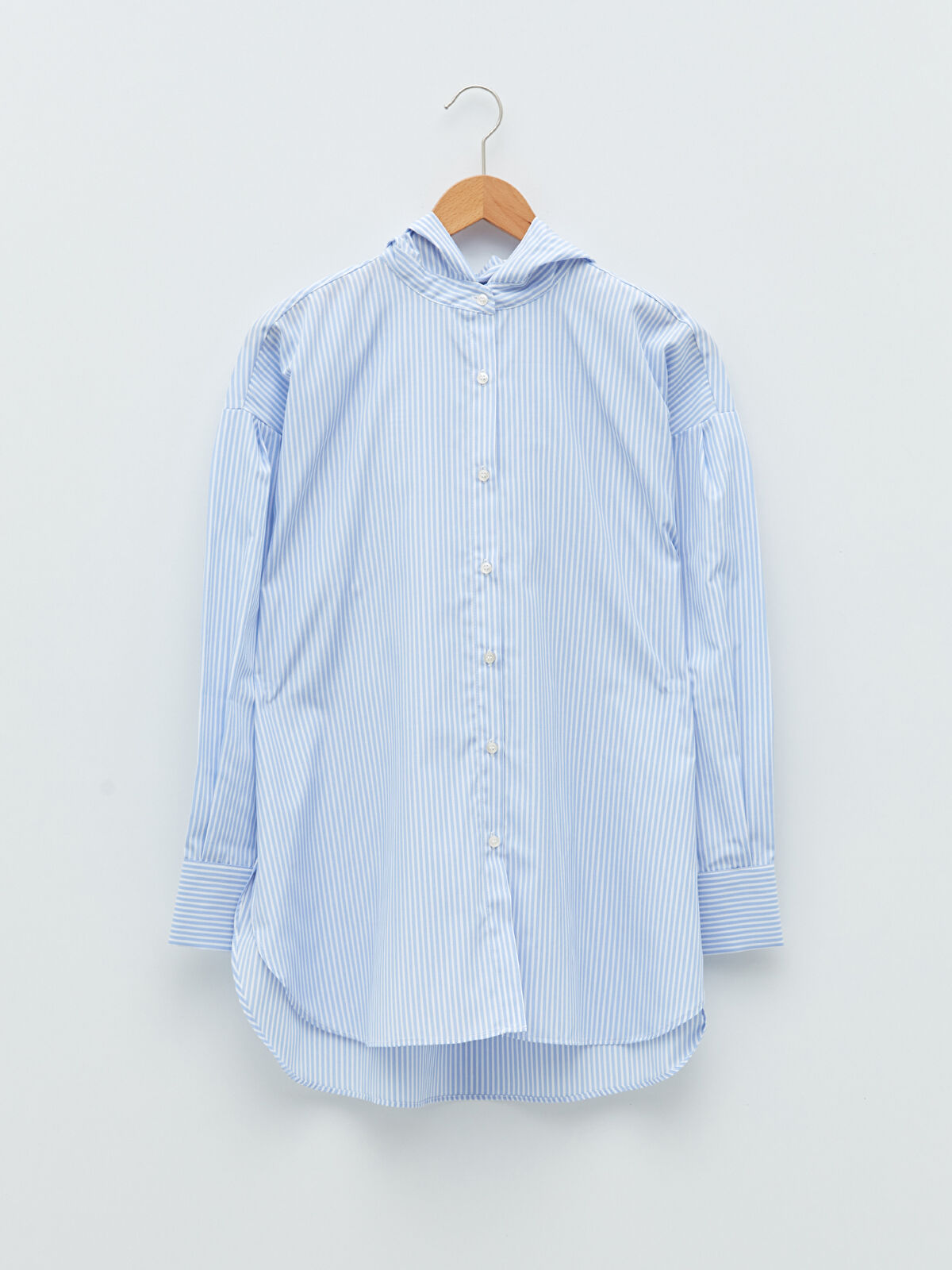 LCW CASUAL Kapüşonlu Çizgili Uzun Kollu Poplin Kadın Gömlek Ceket